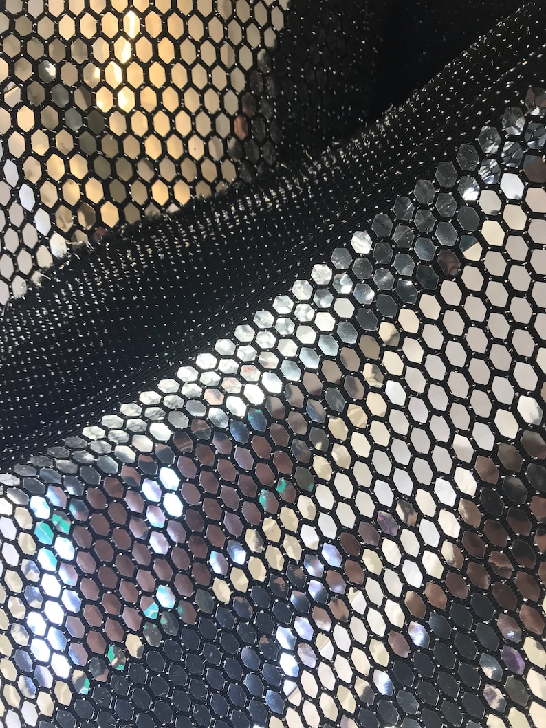 Geometric Honeycomb Flat Mirror Silver Sequins Stone on Black | Etsy