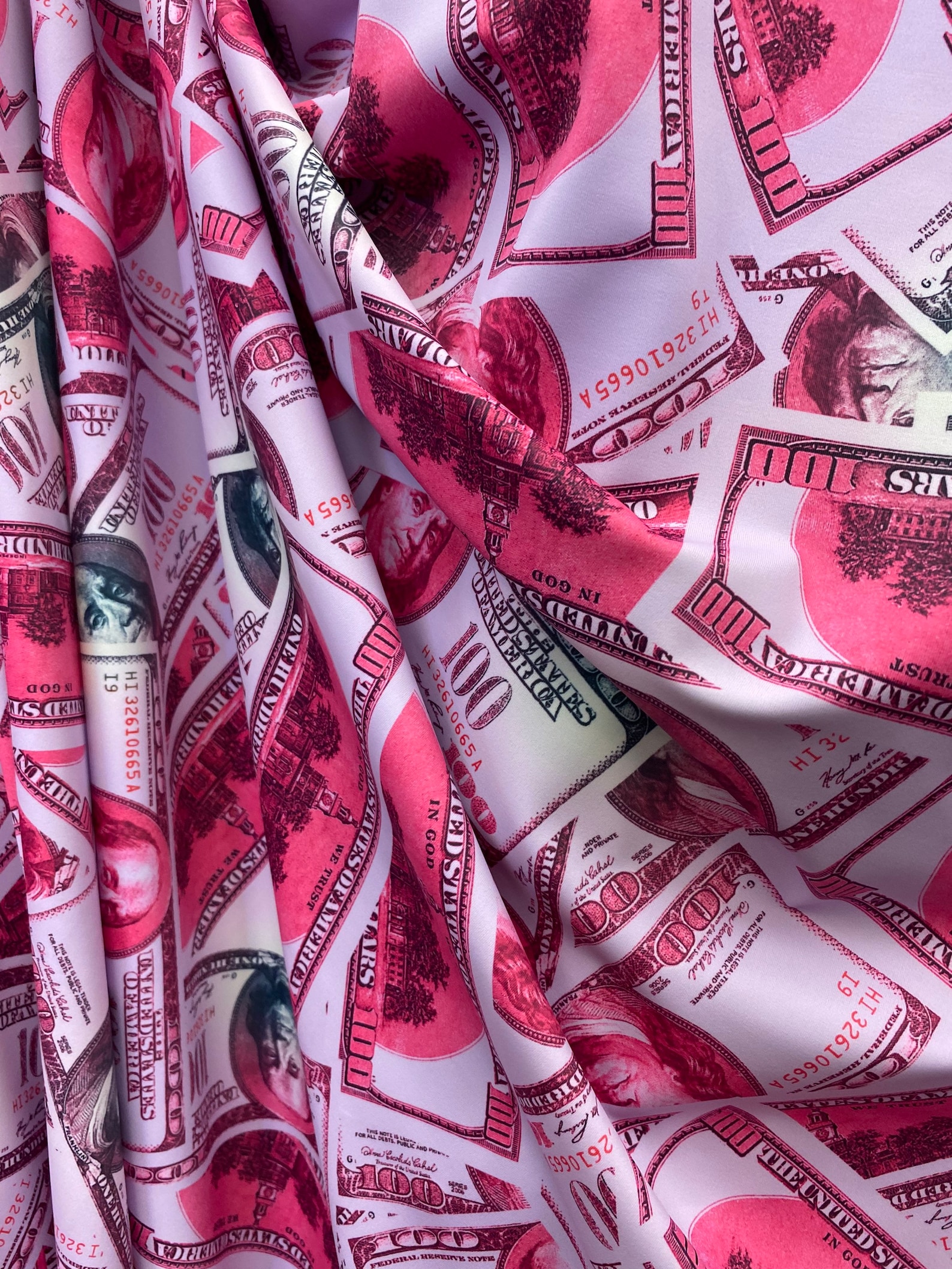 Pink 100 Dollar Bills Money Print Fabric Four Way Stretch | Etsy