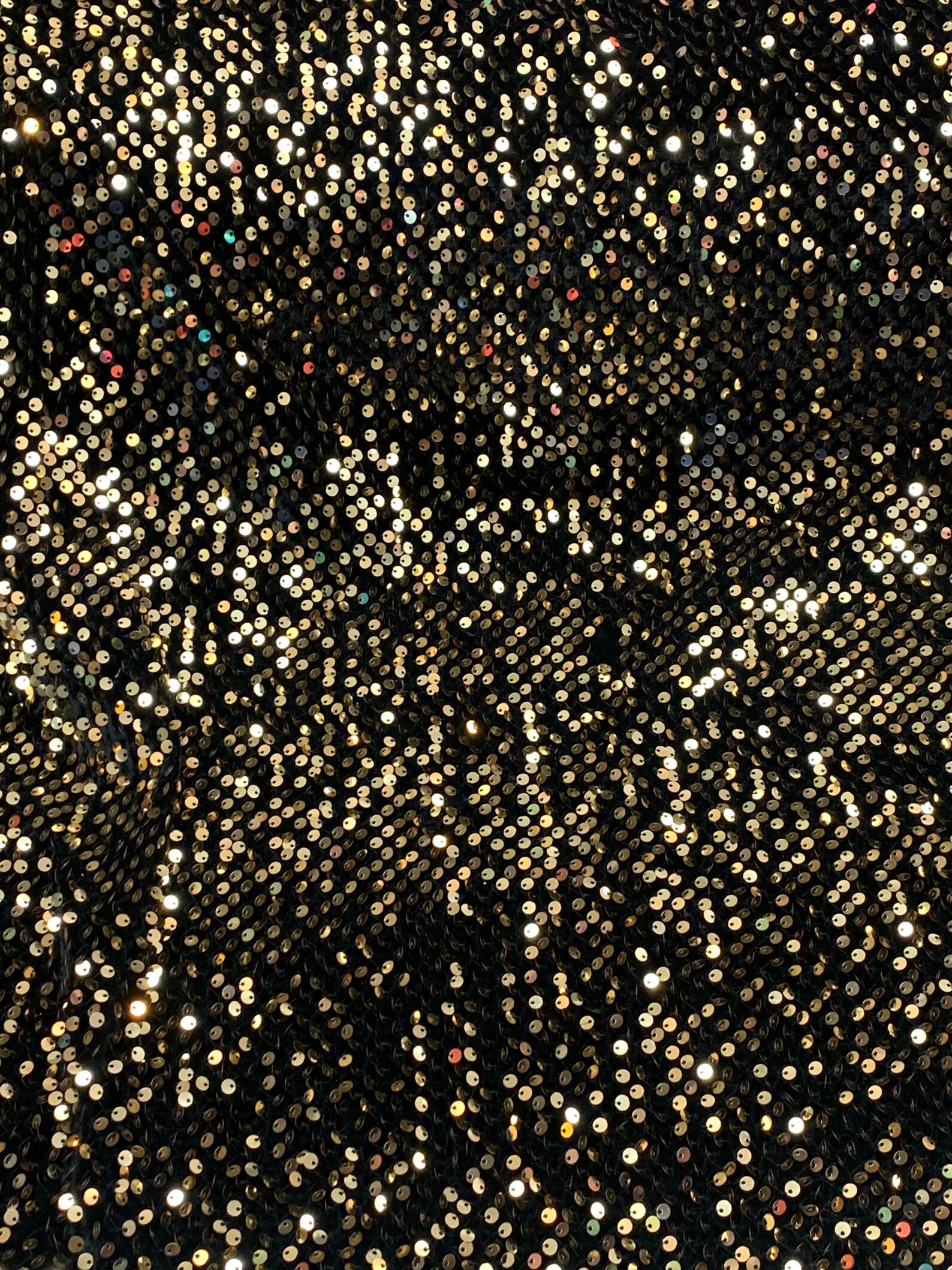 Dangling Light Gold 5mm Sequins on Black Velvet Stretch Fabric | Etsy