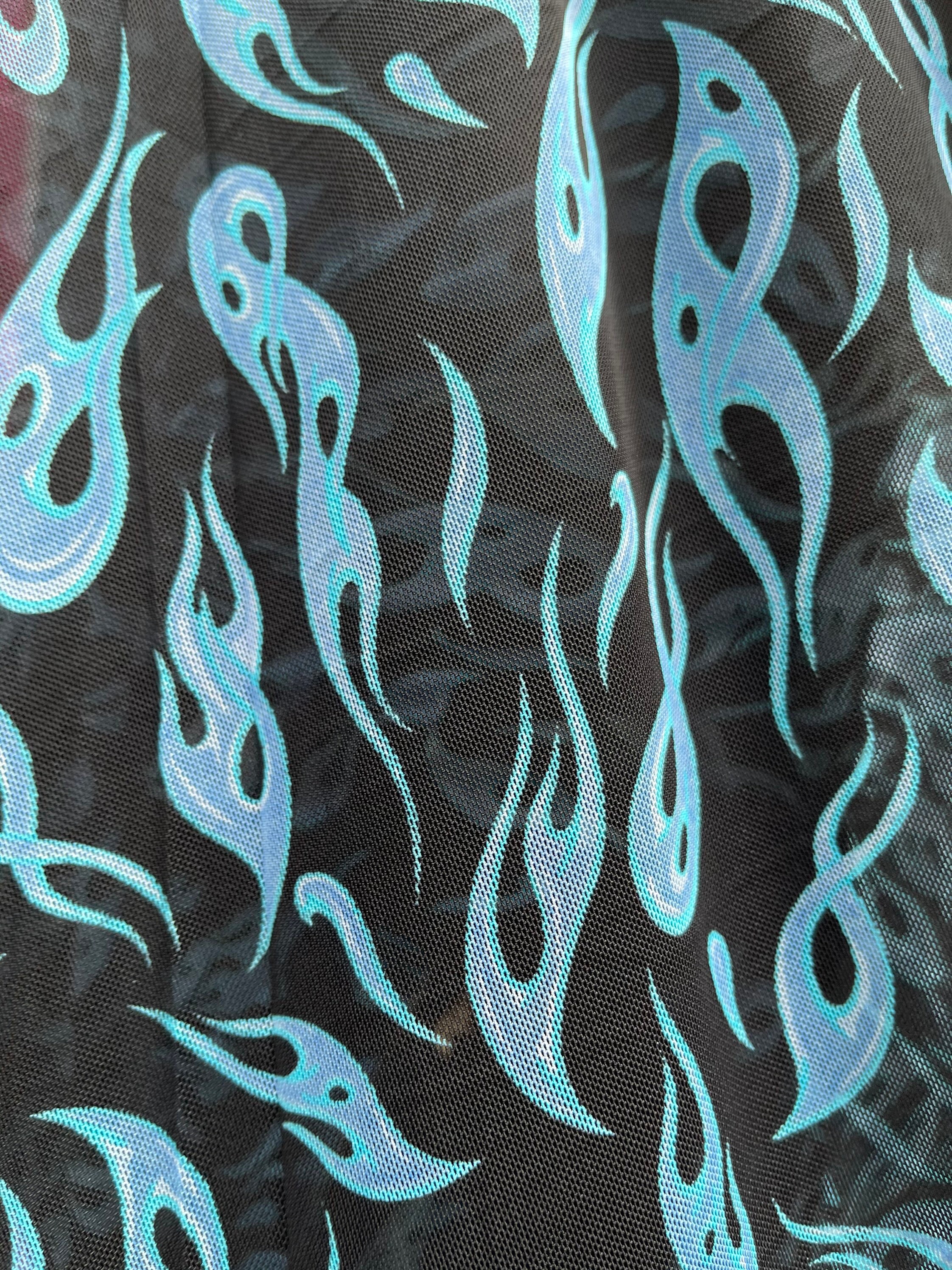 Flames Print MESH Fabric Blue/black Flames Mesh Fabric Sold by | Etsy