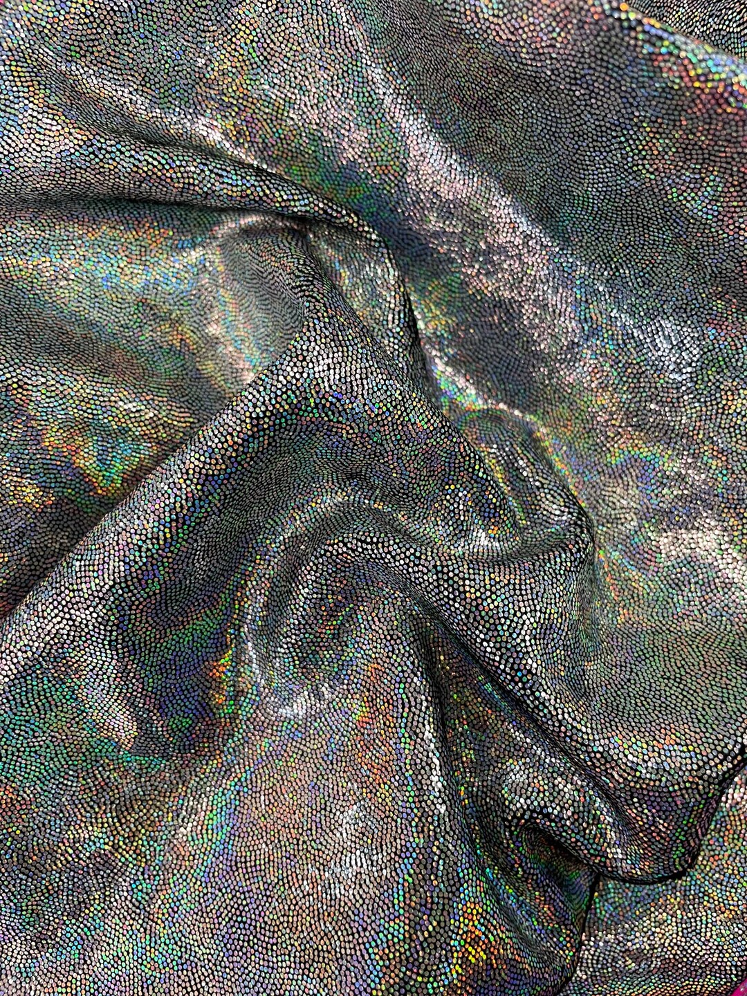 Silver Iridescent Velvet Stretch Fabric, Mystic Foggy Metallic Foil ...