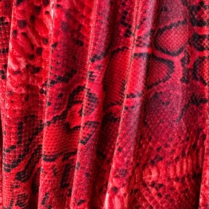 New Red Snake Print on Velvet Stretch Fabric Sold by Yard. 4 Way ...