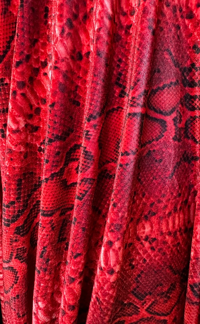 New Red Snake Print on Velvet Stretch Fabric Sold by Yard. 4 Way ...