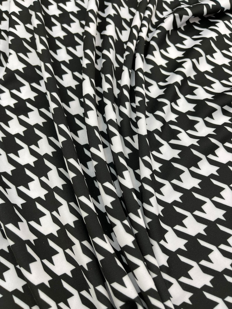 Black and White Houndstooth Print Fabric 4 Way Stretch Poly | Etsy