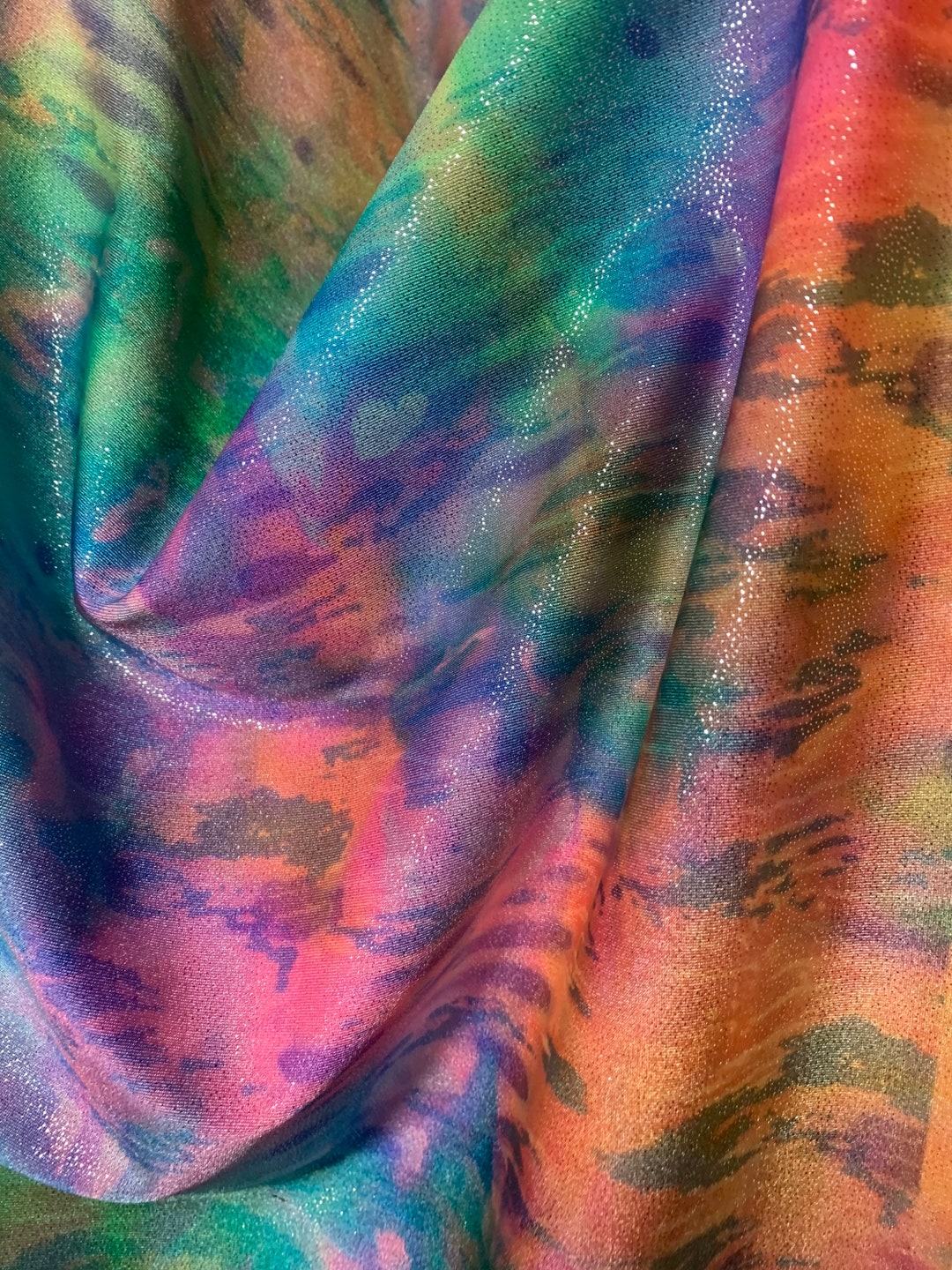 New Rainbow Tye Dye Print/with Silver Metallic Four Way Stretch Nylon ...