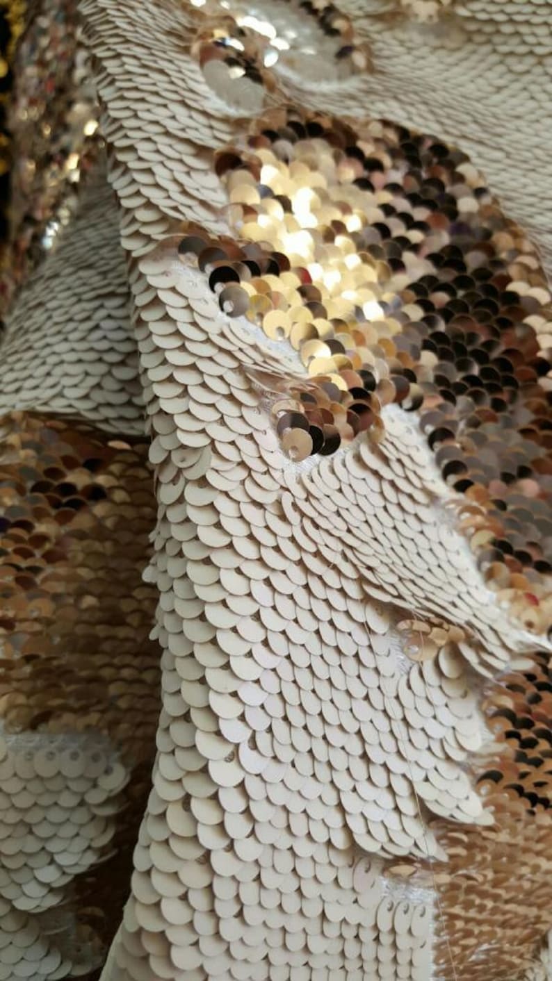 Cream/gold Mermaid Flip up 5mm Sequins on Spandex Fabric Sold by the ...