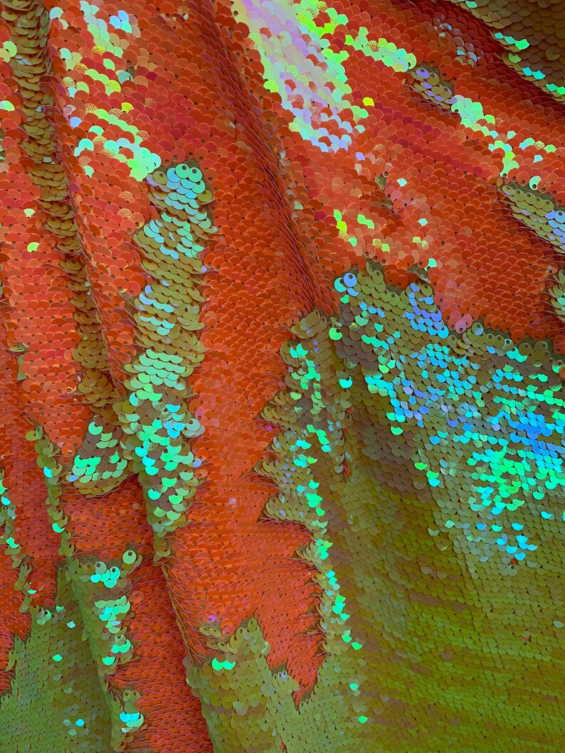 New Iridescent Orange/iridescent Yellow 5mm Mermaid Flip Sequins Fabric ...