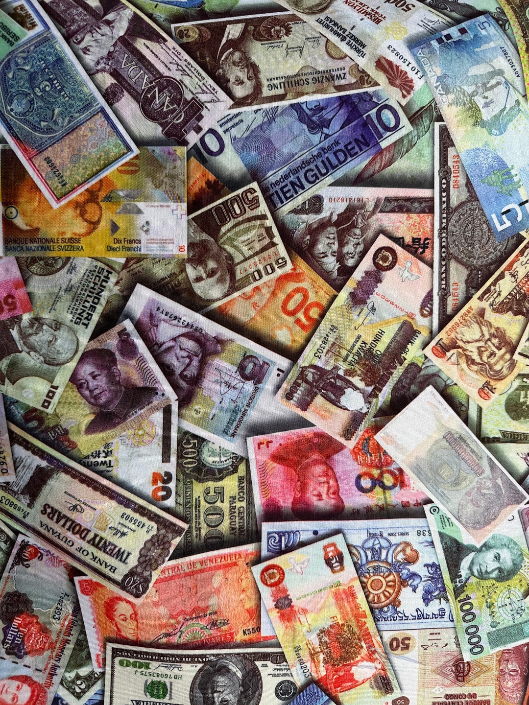 Internacional Multi Money Print Fabric Four Way Stretch Spandex Fabric ...