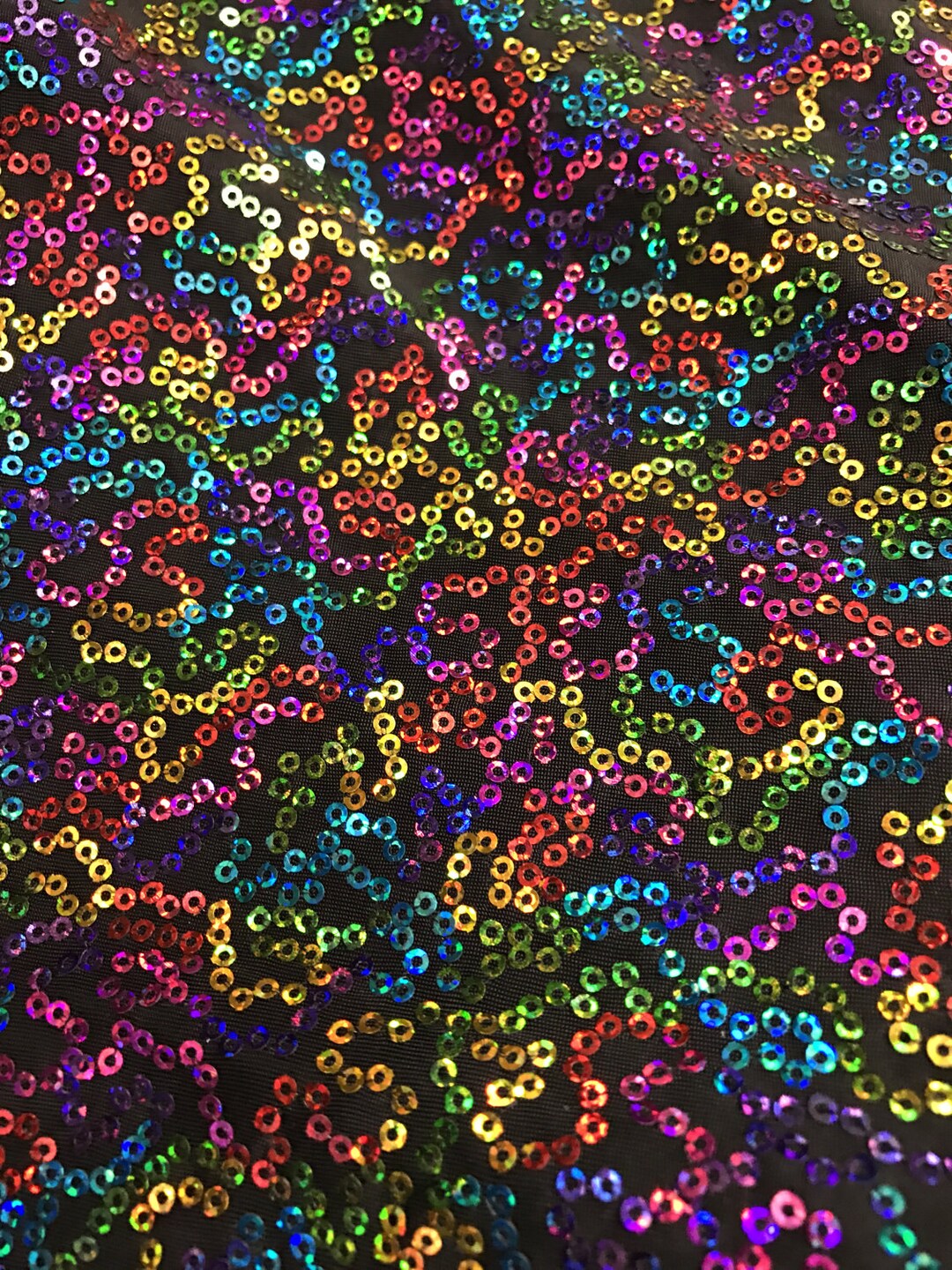 Rainbow Swirl Sequins Fabric: Multicolored Confetti Spandex, 2mm - Sold ...