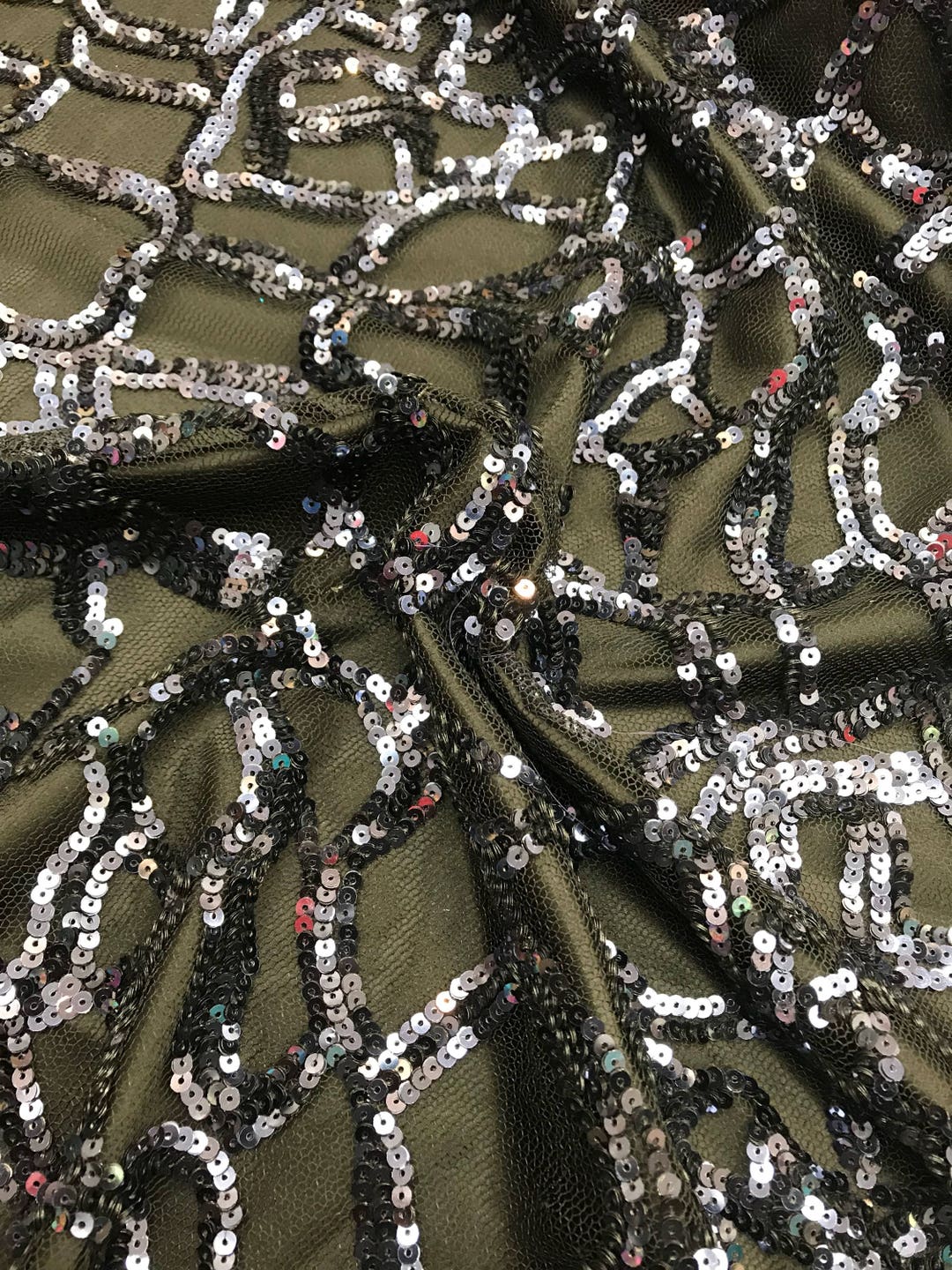 Navy Fancy Embroidery Shiny Navy Sequins Lace Mesh Fabric Sold by Yard ...