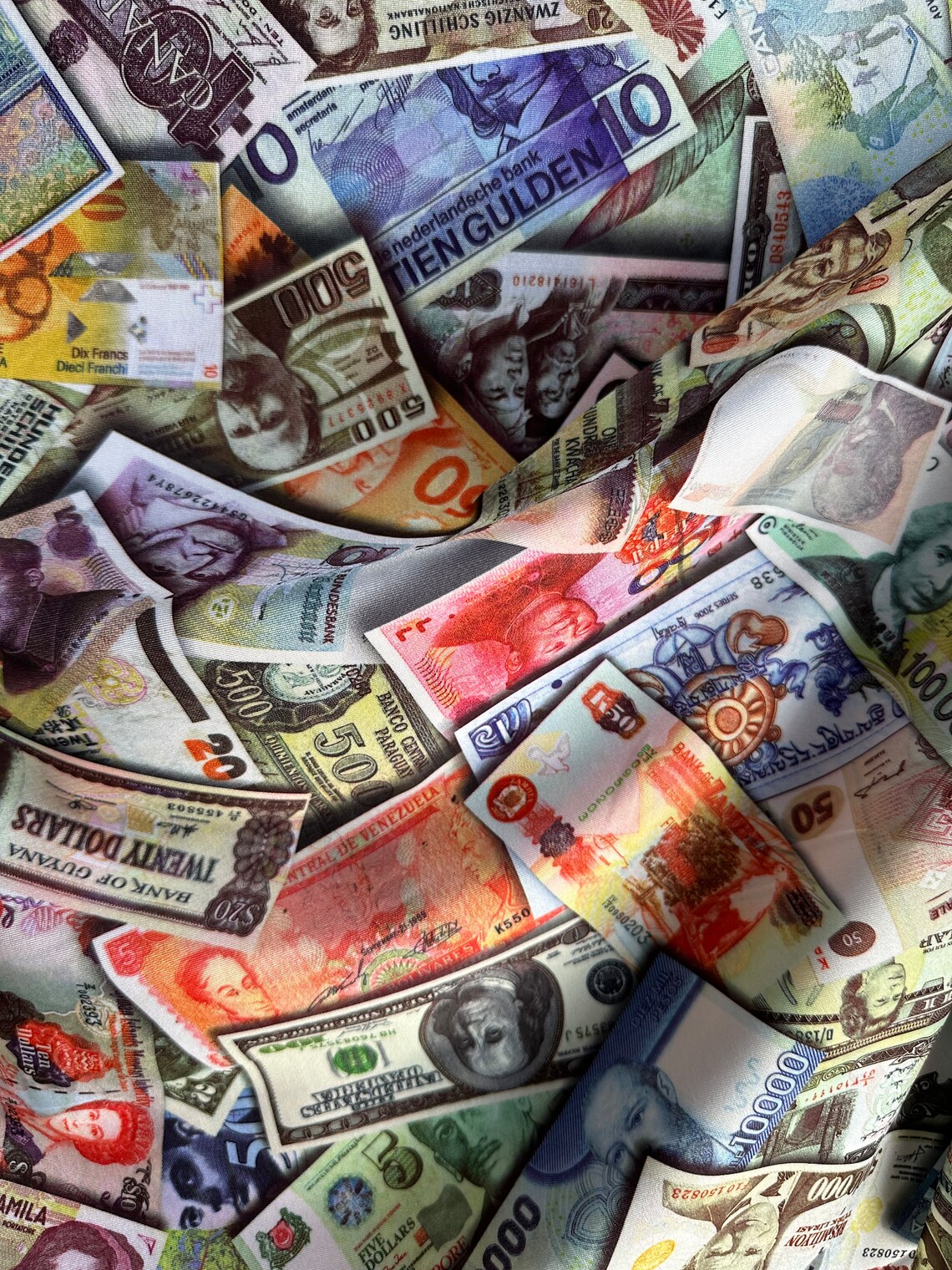 Internacional Multi Money Print Fabric Four Way Stretch Spandex Fabric ...