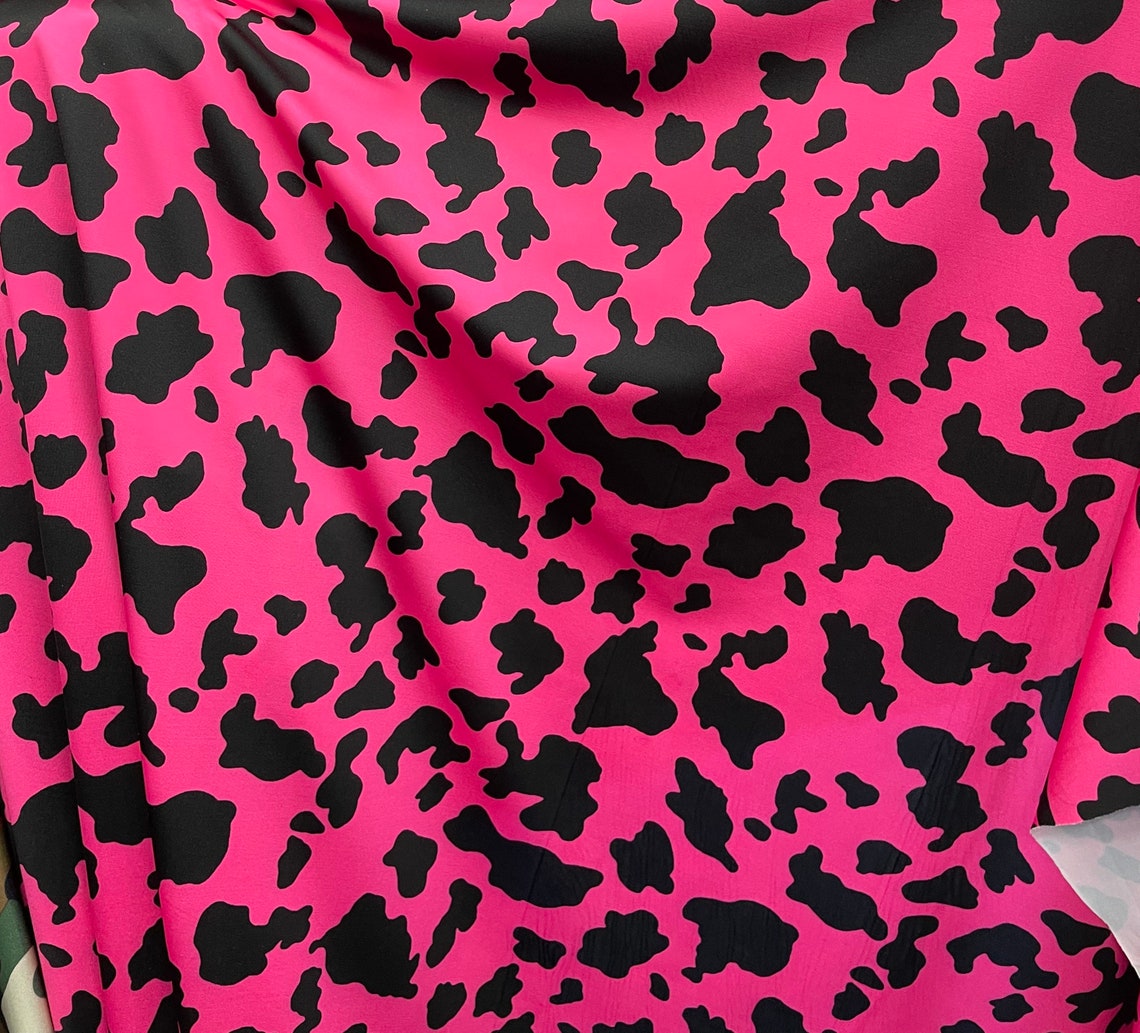 Black/pink Cow Print Spandex Fabric, 4 Way Stretch-lycra Fabric Sold by ...