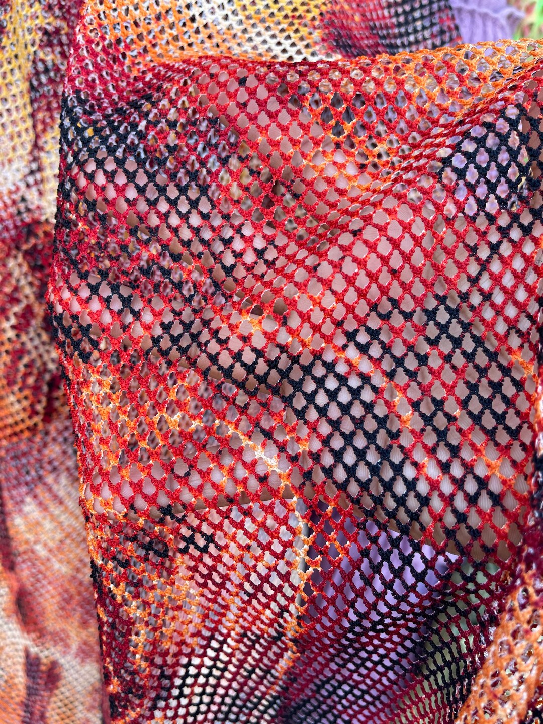 Orange/red Fishnet Tie Dye 2 Way Stretch Fabric 60 Wide. See Through ...