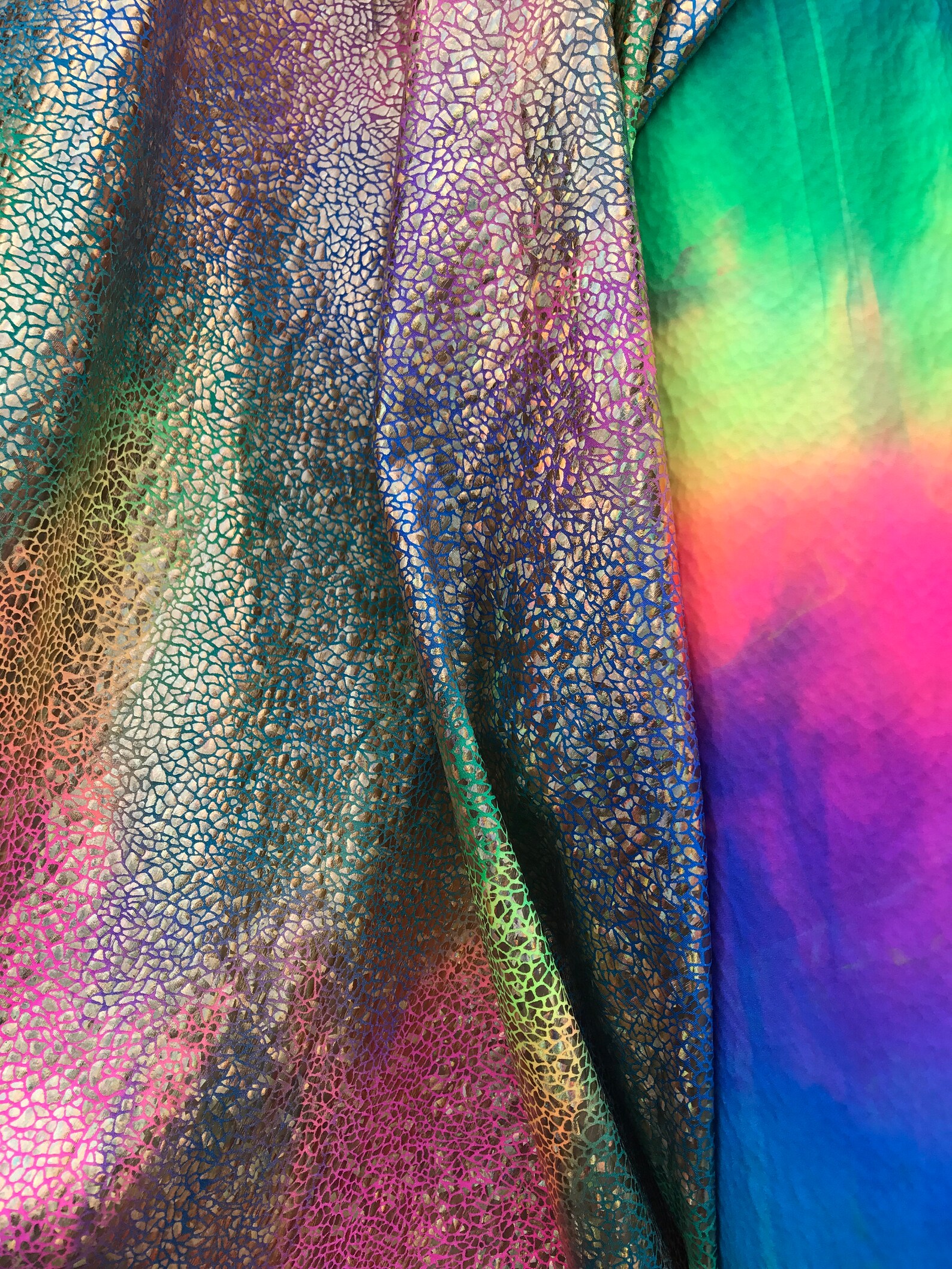 New Gold Matalic Rainbow Tie Dye Hologram Reptiles Print on | Etsy