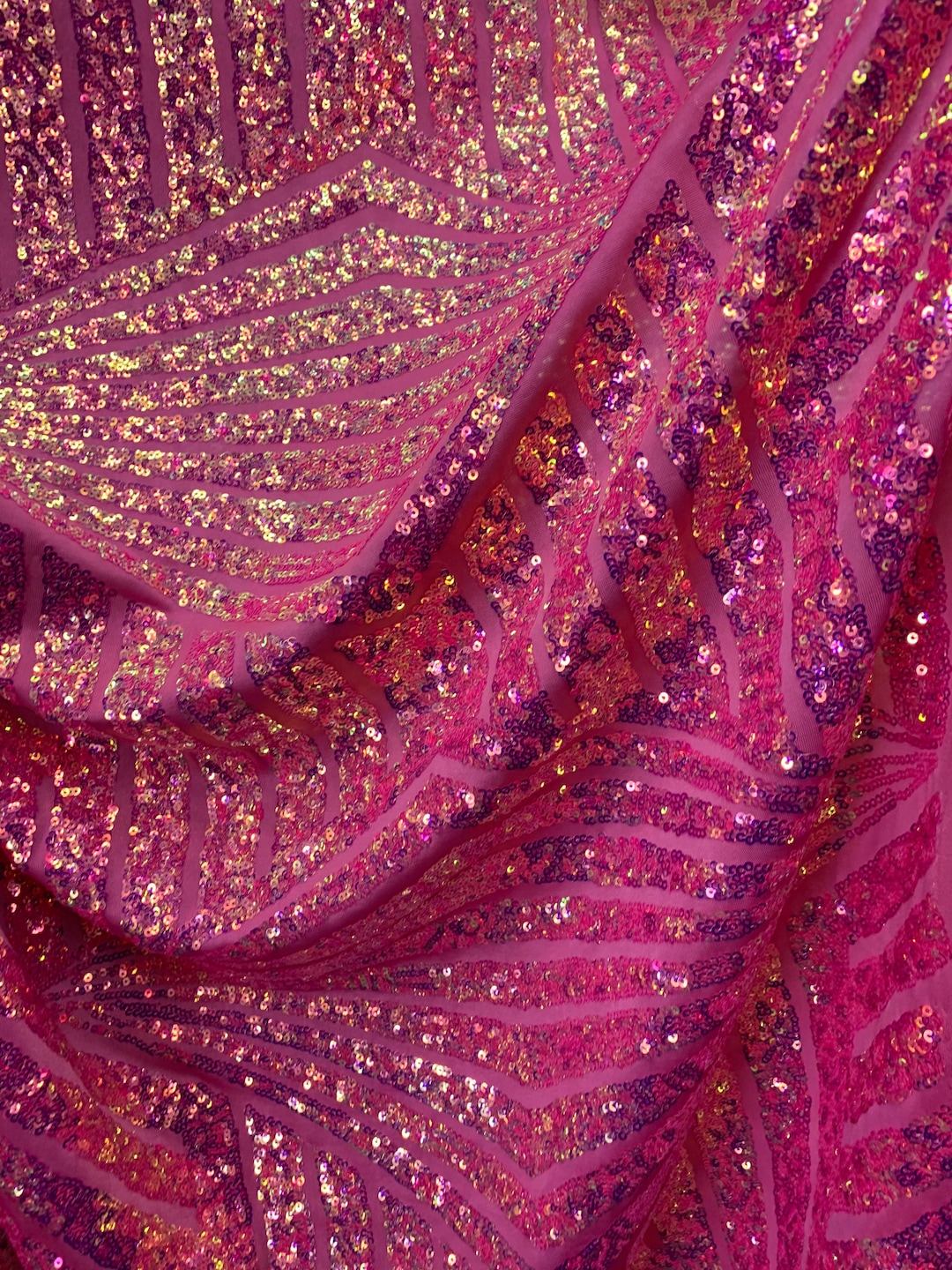Hot Pink Iridescent High Quality Bombshells Sequins on Hot Pink Poly ...