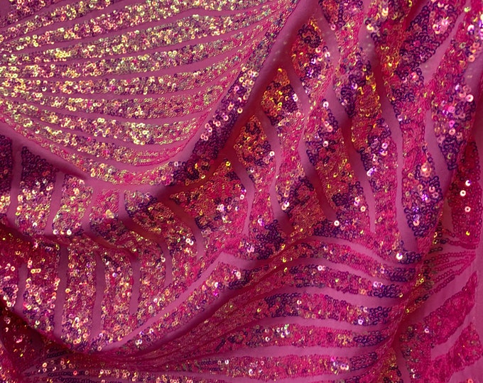 Hot Pink Iridescent High Quality Bombshells Sequins on Hot Pink Poly ...