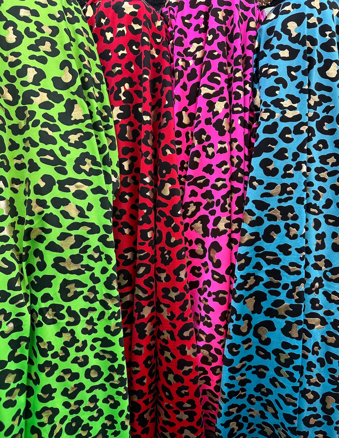 New Metallic Cheetah Print Bright Colors Nylon Spandex 4 Way Stretch 60 ...