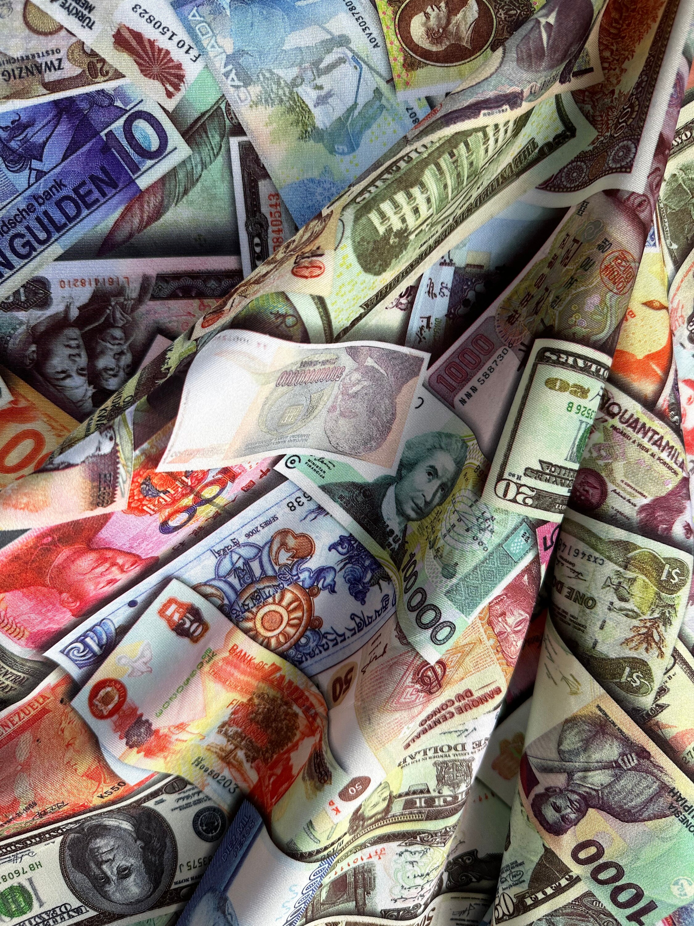 Internacional Multi Money Print Fabric Four Way Stretch Spandex Fabric ...