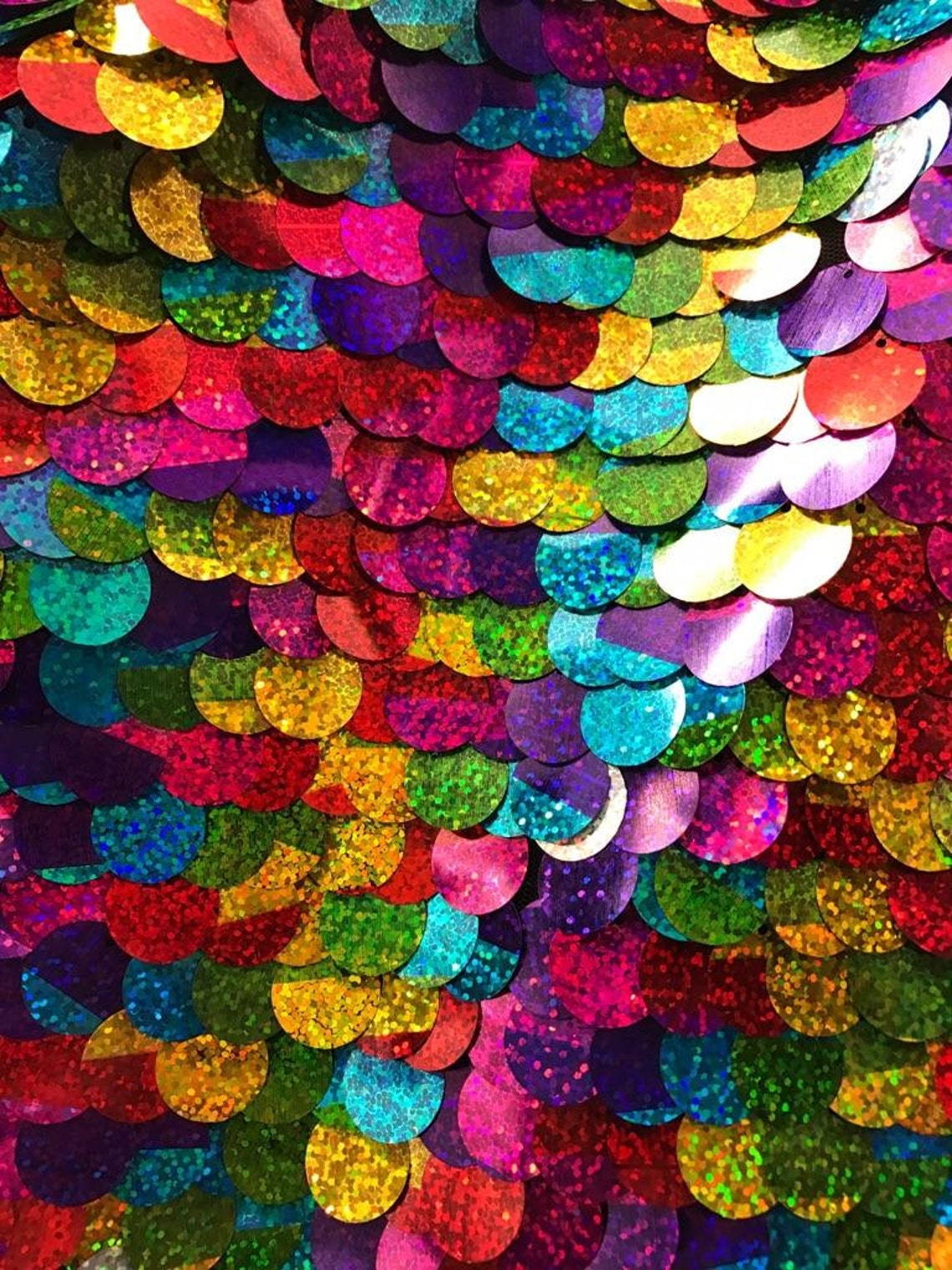 20mm Multicolored Dangle Sequins on Black Mesh Fabric Sold by the Yard ...