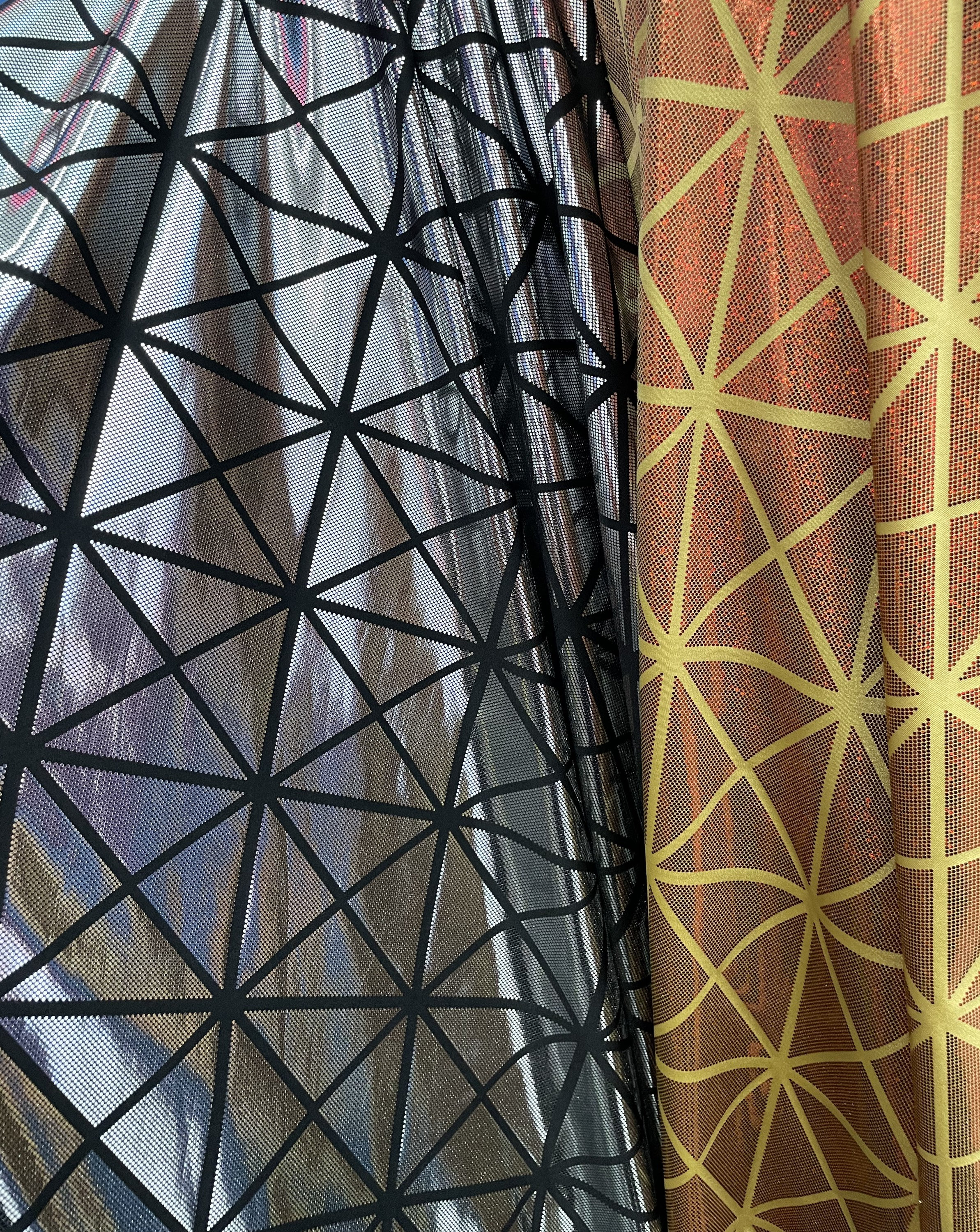 New Metallic Geometric Shapes Nylon Spandex Fabric 4 Way Stretch 60 ...