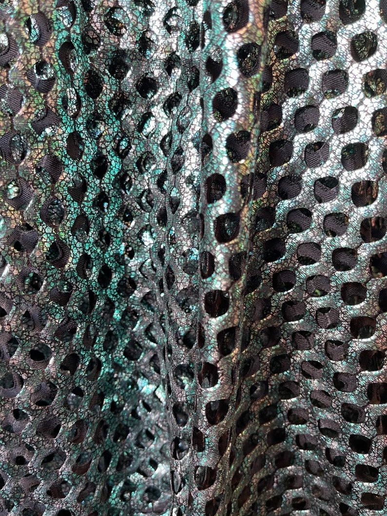 Metallic Fishnet Fabric/ With Teal/silver Tie Dye Lurex | Etsy