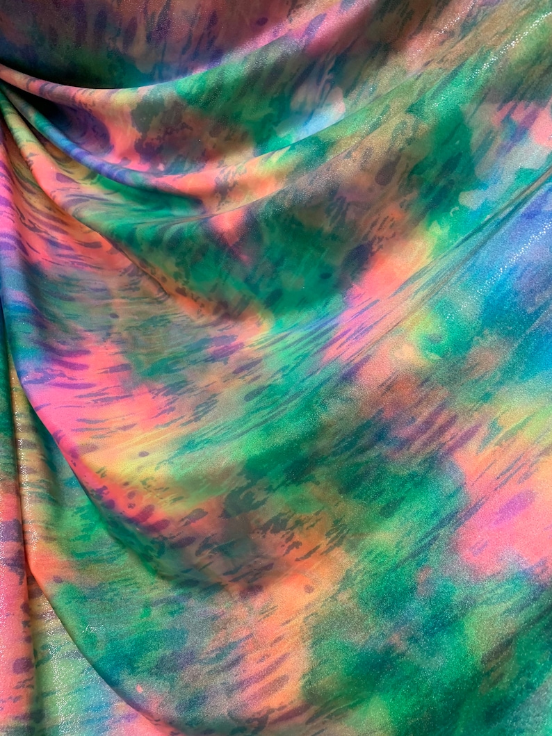 New Rainbow Tye Dye Print/with Silver Metallic Four Way Stretch Nylon ...