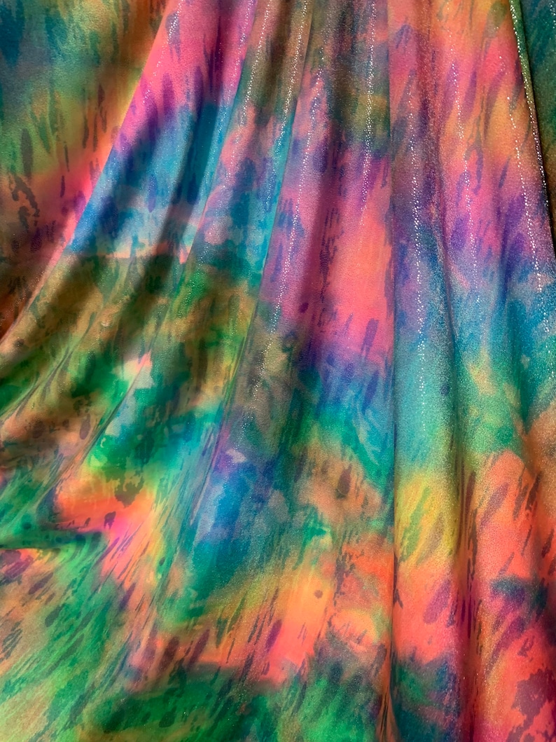 New Rainbow Tye Dye Print/with Silver Metallic Four Way Stretch Nylon ...