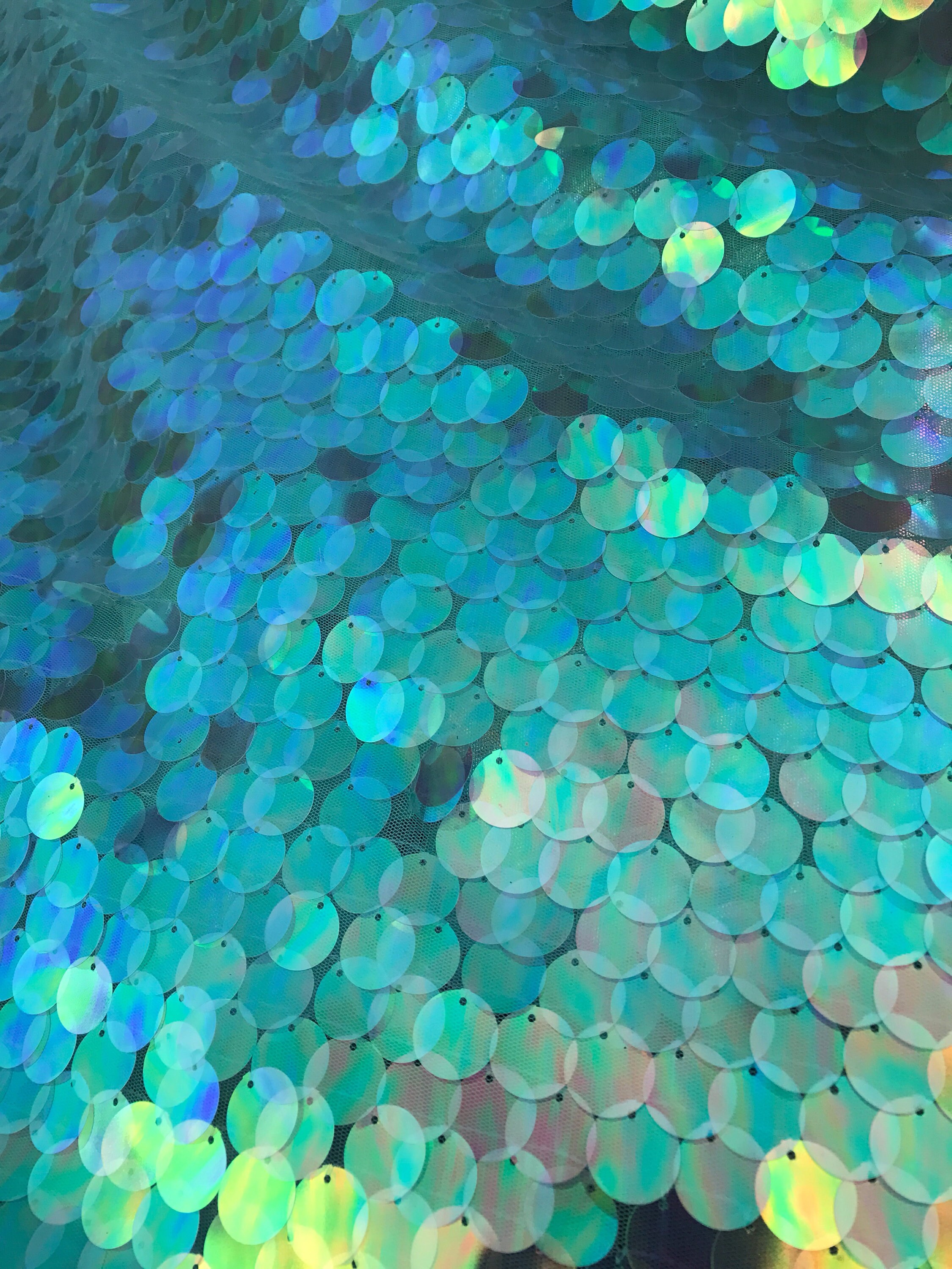 20mm Mint Green Iridescent Dangle Sequins on Mesh Fabric Sold by the ...