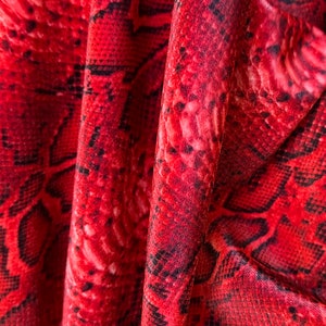 New Red Snake Print on Velvet Stretch Fabric Sold by Yard. 4 Way ...
