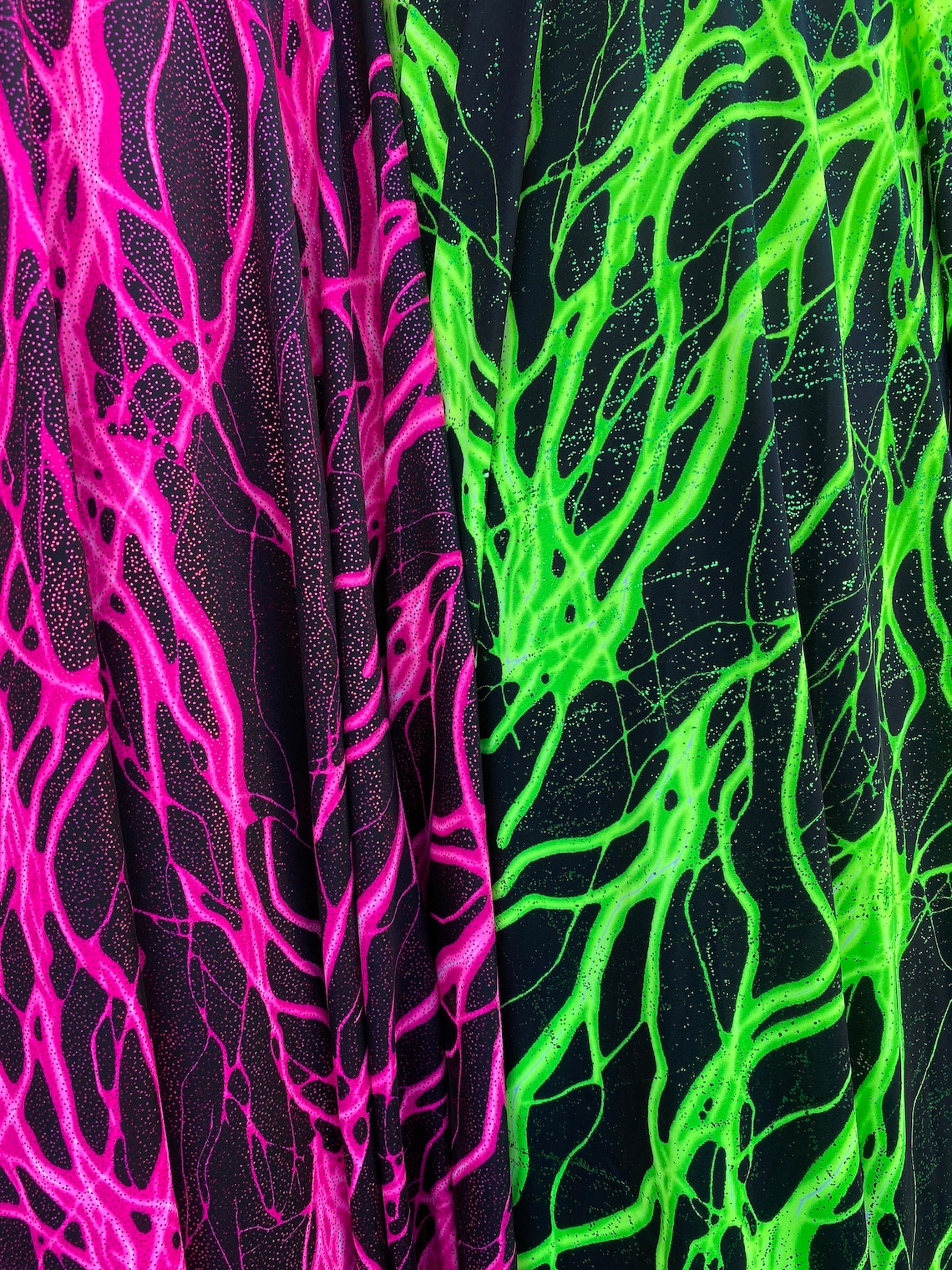 Neon Thunder/Lightning Print with metallic dots on top. Nylon | Etsy
