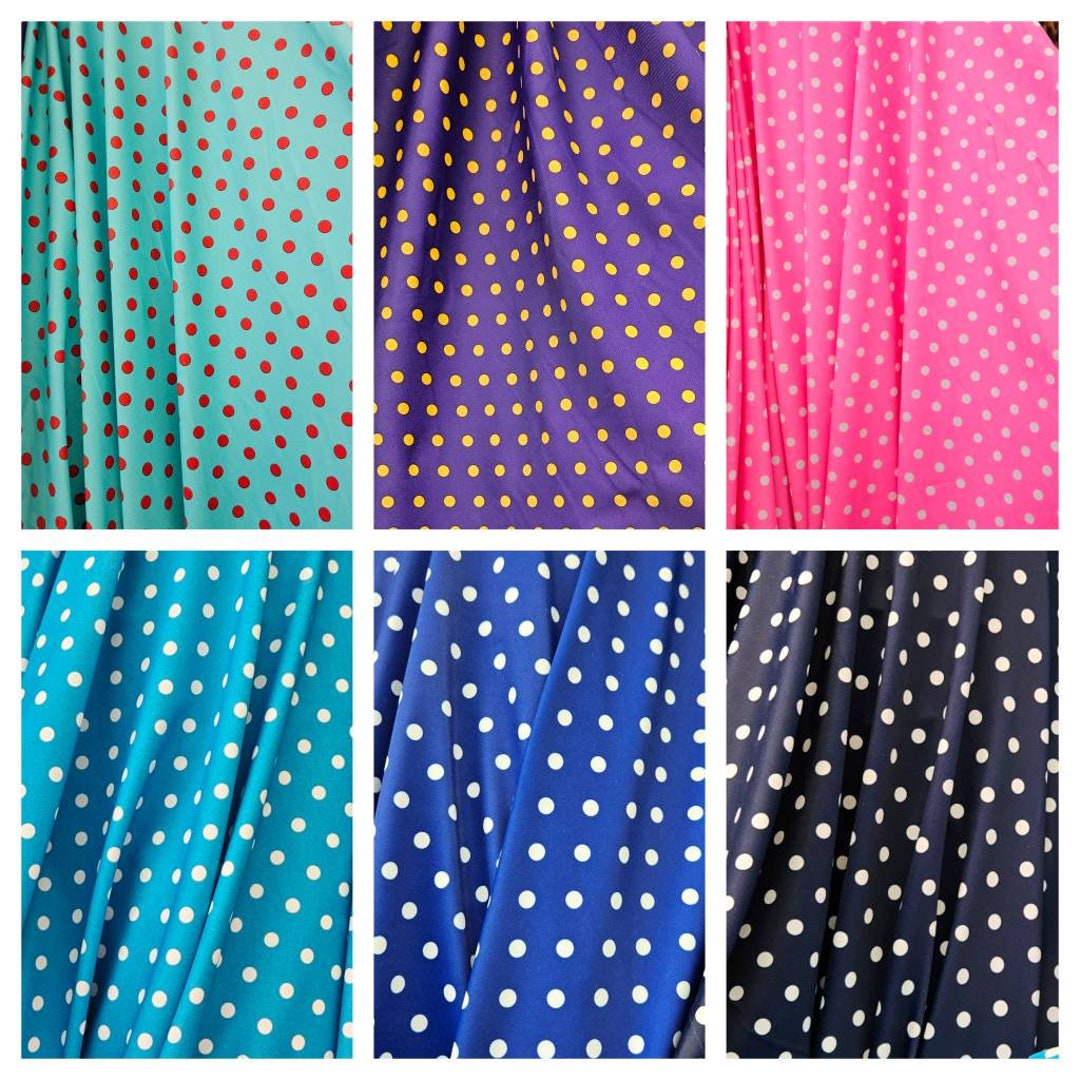 Polka Dots Print Fabric 4 Way Stretch Nylon Spandex Fabric 60” Wide ...