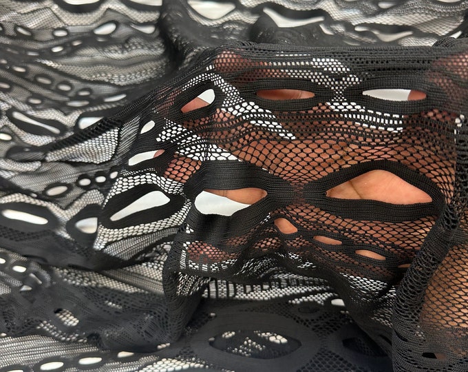 New Black Mesh Fishnet With Holes and Shapes. 4 Way Stretch Fabric Sold ...