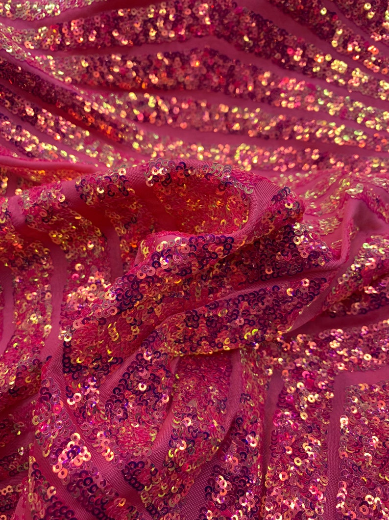 Hot Pink Iridescent High Quality Bombshells Sequins on Hot Pink Poly ...