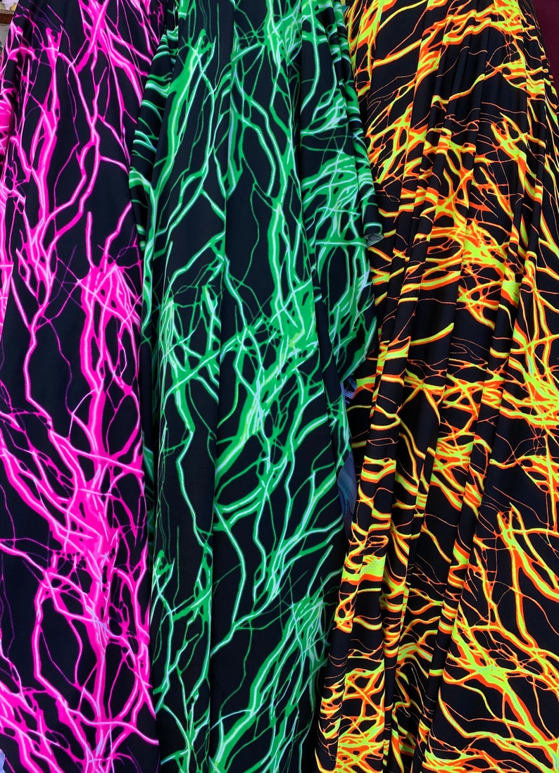 Neon Thunder/Lightning Print on Nylon Spandex Fabric 4 way | Etsy
