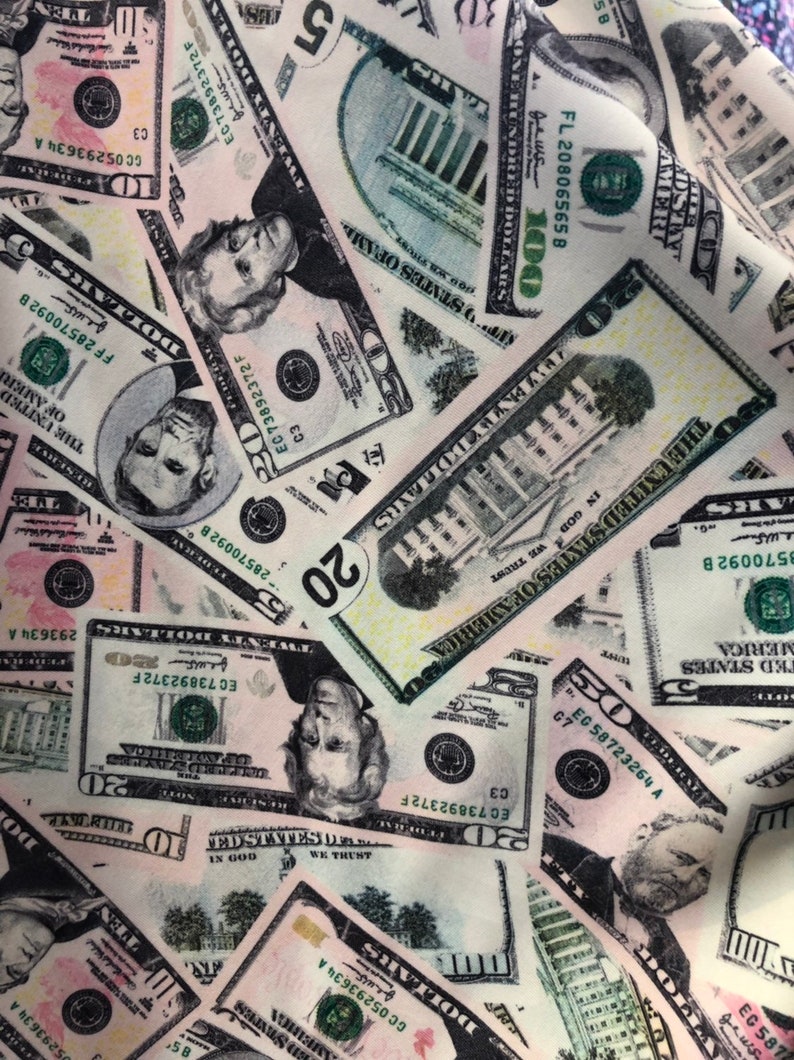Multi Dollar Money Print Fabric Four Way Stretch Spandex Fabric- Money ...
