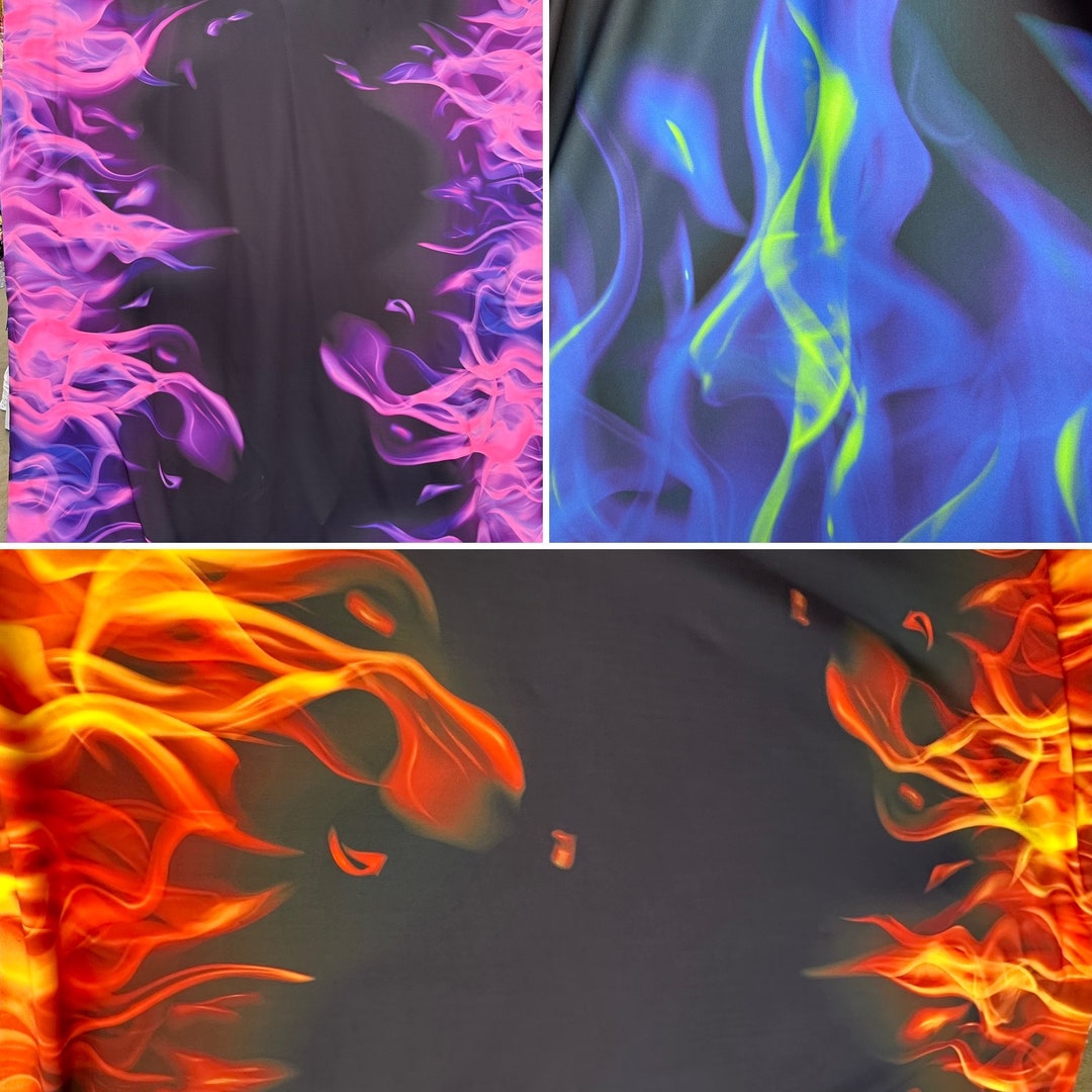 Large Flames Print on Best Quality of Black Nylon Spandex 4-way Stretch ...
