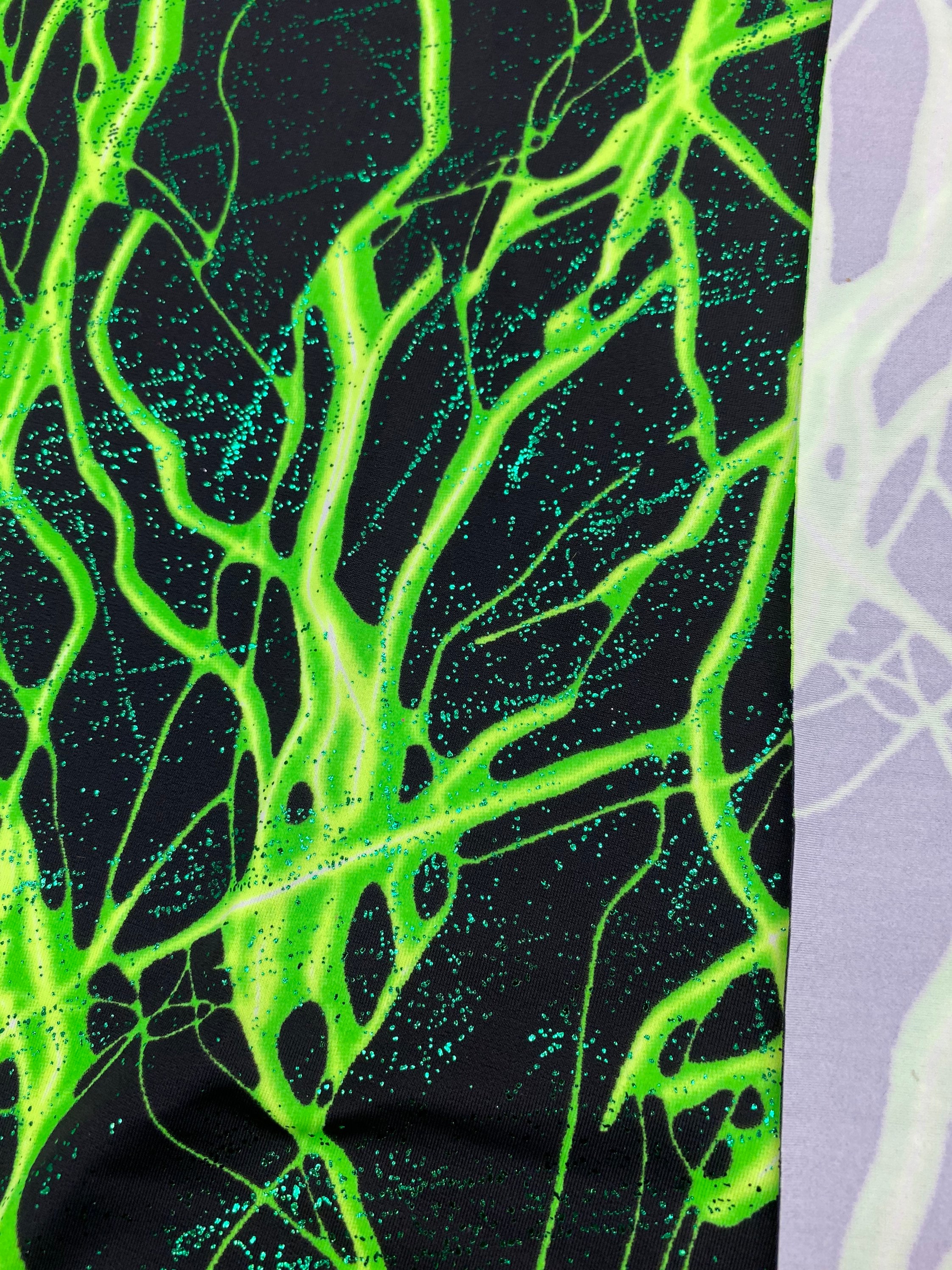 Neon Thunder/Lightning Print with metallic dots on top. Nylon | Etsy