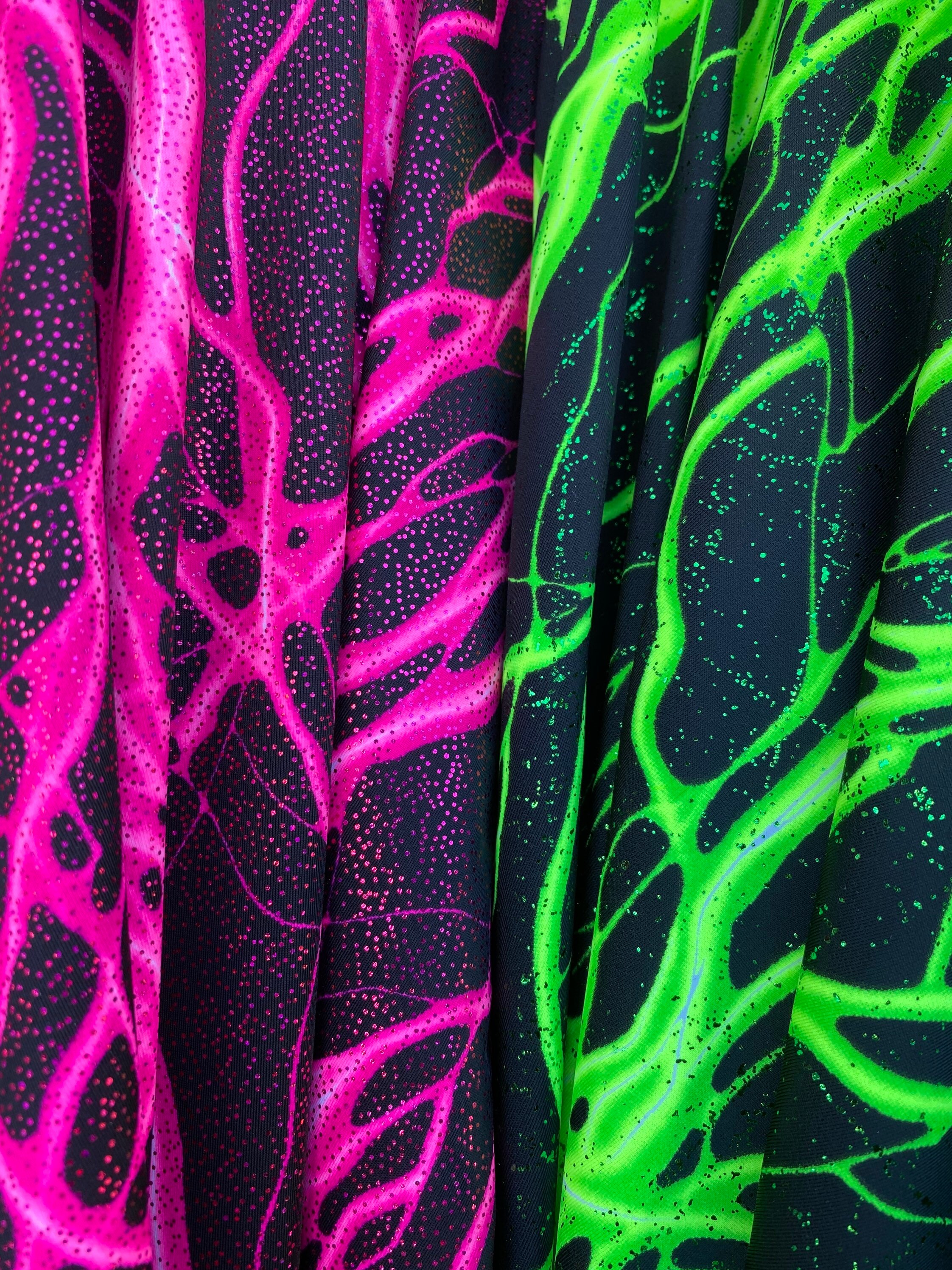 Neon Thunder/lightning Print With Metallic Dots on Top. Nylon | Etsy