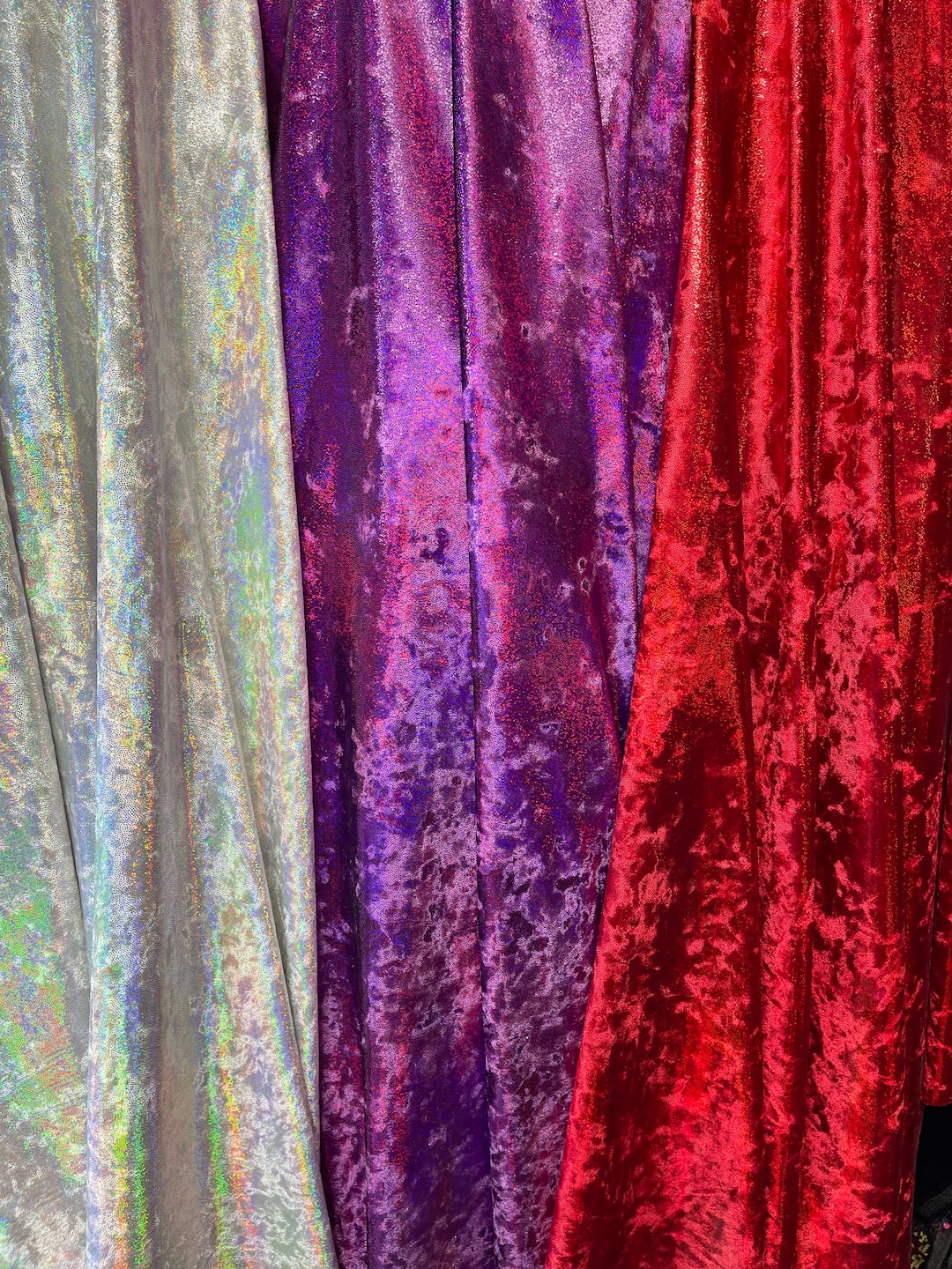 Velvet Iridescent Stretch Fabric, Mystic Foggy Metallic Foil Iridescent ...