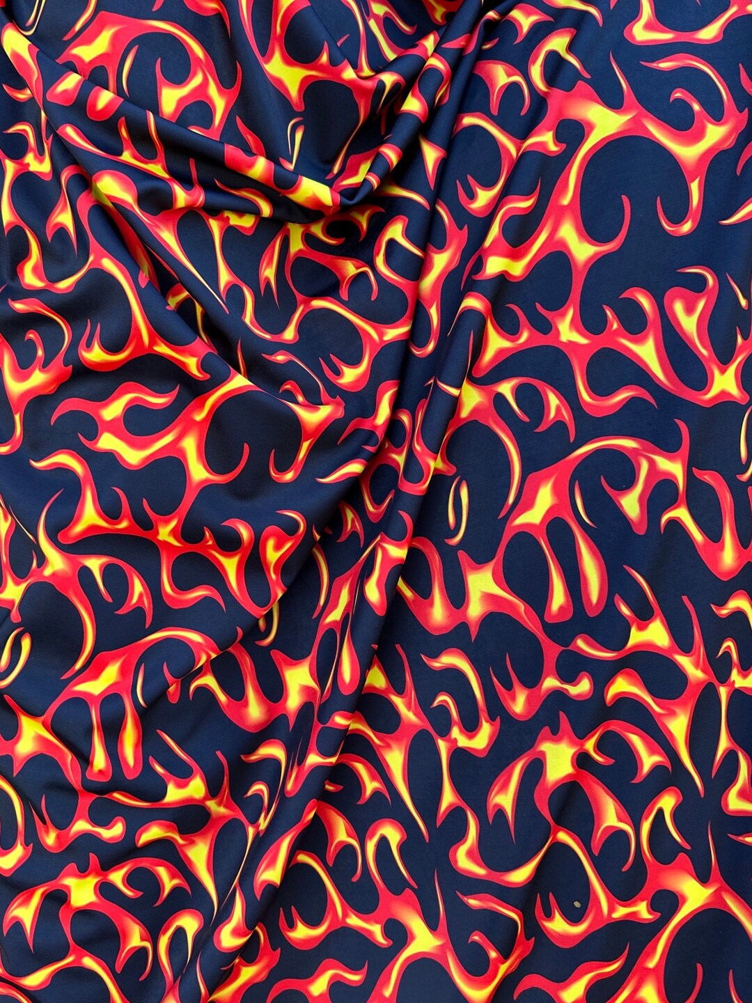 Flames Red/yellow Print on Best Quality of Black Nylon Spandex 4-way ...