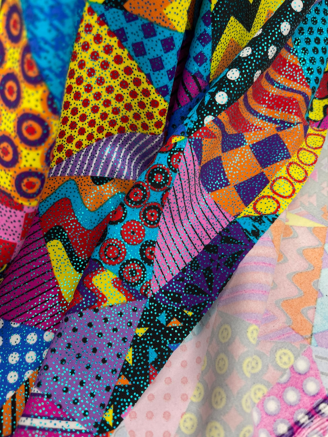 New Nylon Spandex Mix Shapes with turquoise metallic dots | Etsy