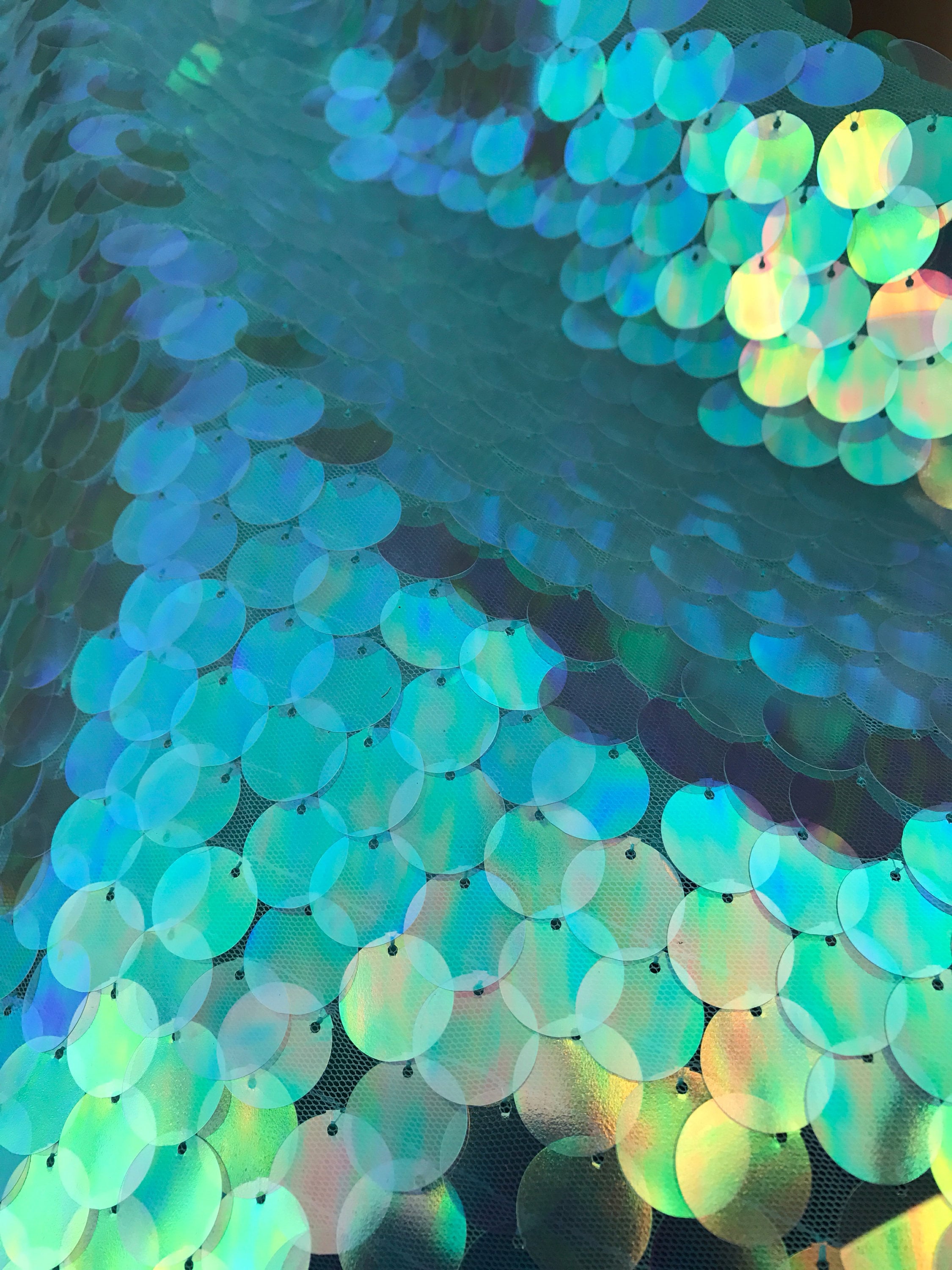 20mm Mint Green Iridescent Dangle Sequins on Mesh Fabric Sold by the ...