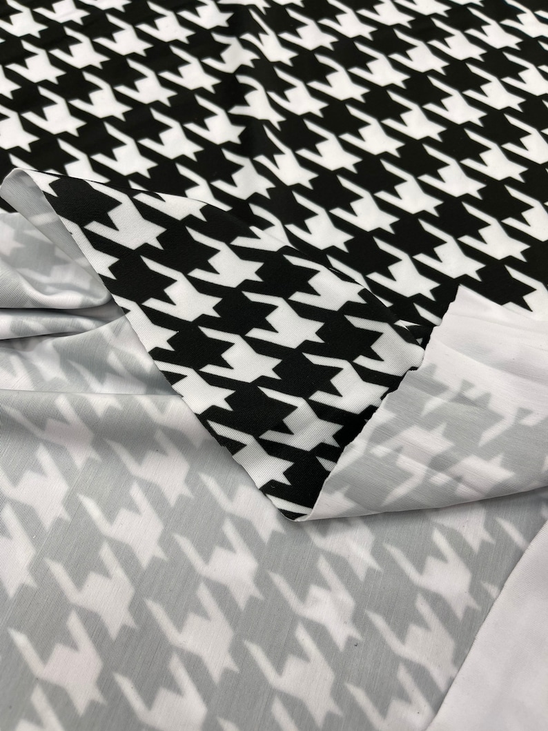 Black and White Houndstooth Print Fabric 4 Way Stretch Poly | Etsy