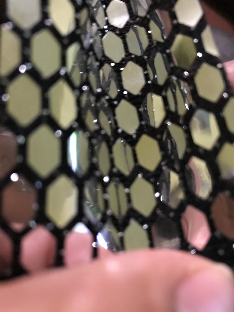 Geometric Honeycomb Flat Mirror Silver Sequins Stone on Black | Etsy