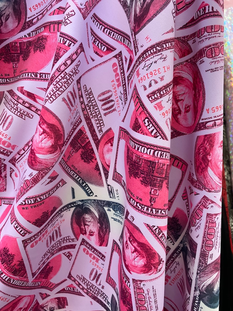 Pink 100 Dollar Bills Money Print Fabric Four Way Stretch - Etsy