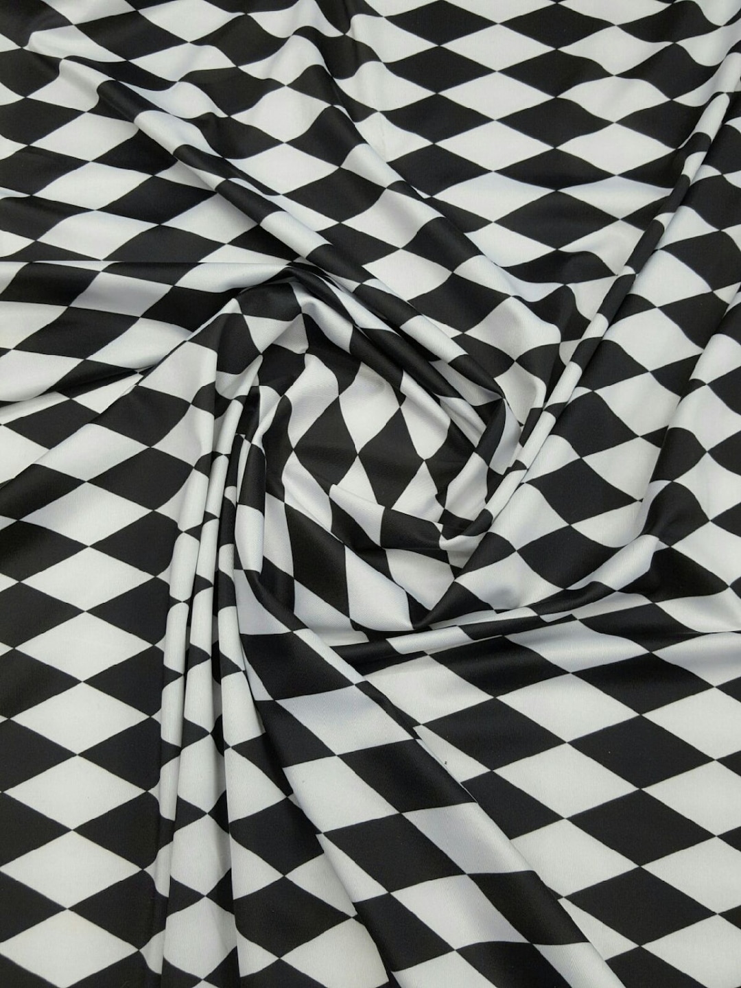 White & Black Harlequin Print Fabric - Diamond Print Fabric Four Way ...