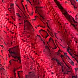 New Red Snake Print on Velvet Stretch Fabric Sold by Yard. 4 Way ...