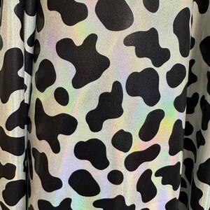 Iridescent Metallic Cow Print Spandex Fabric, 4 Way Stretch Fabric Sold ...