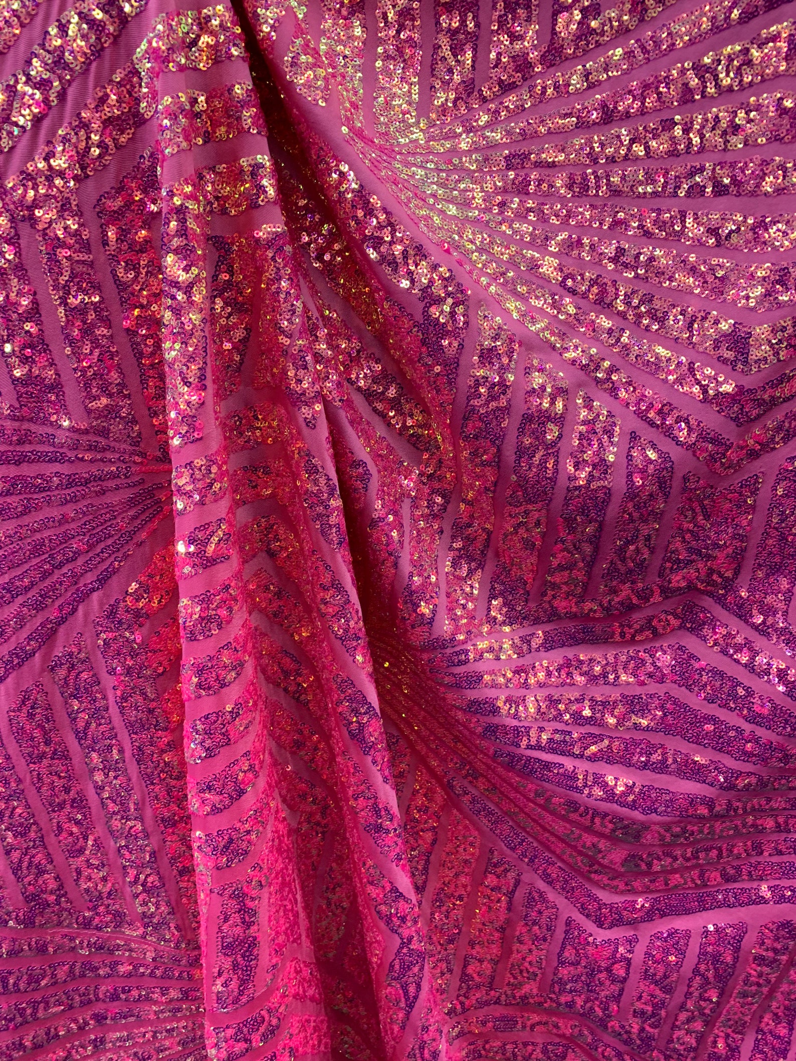 Hot Pink Iridescent High Quality Bombshells Sequins on Hot Pink Poly ...