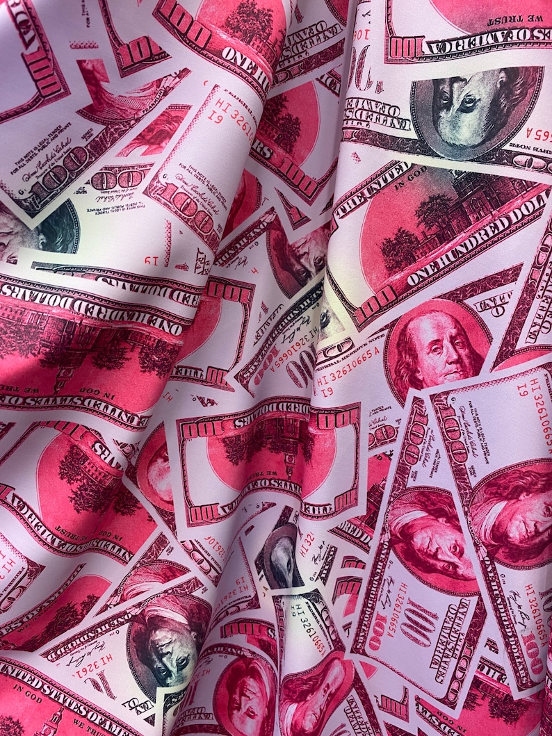Pink 100 Dollar Bills Money Print Fabric Four Way Stretch | Etsy